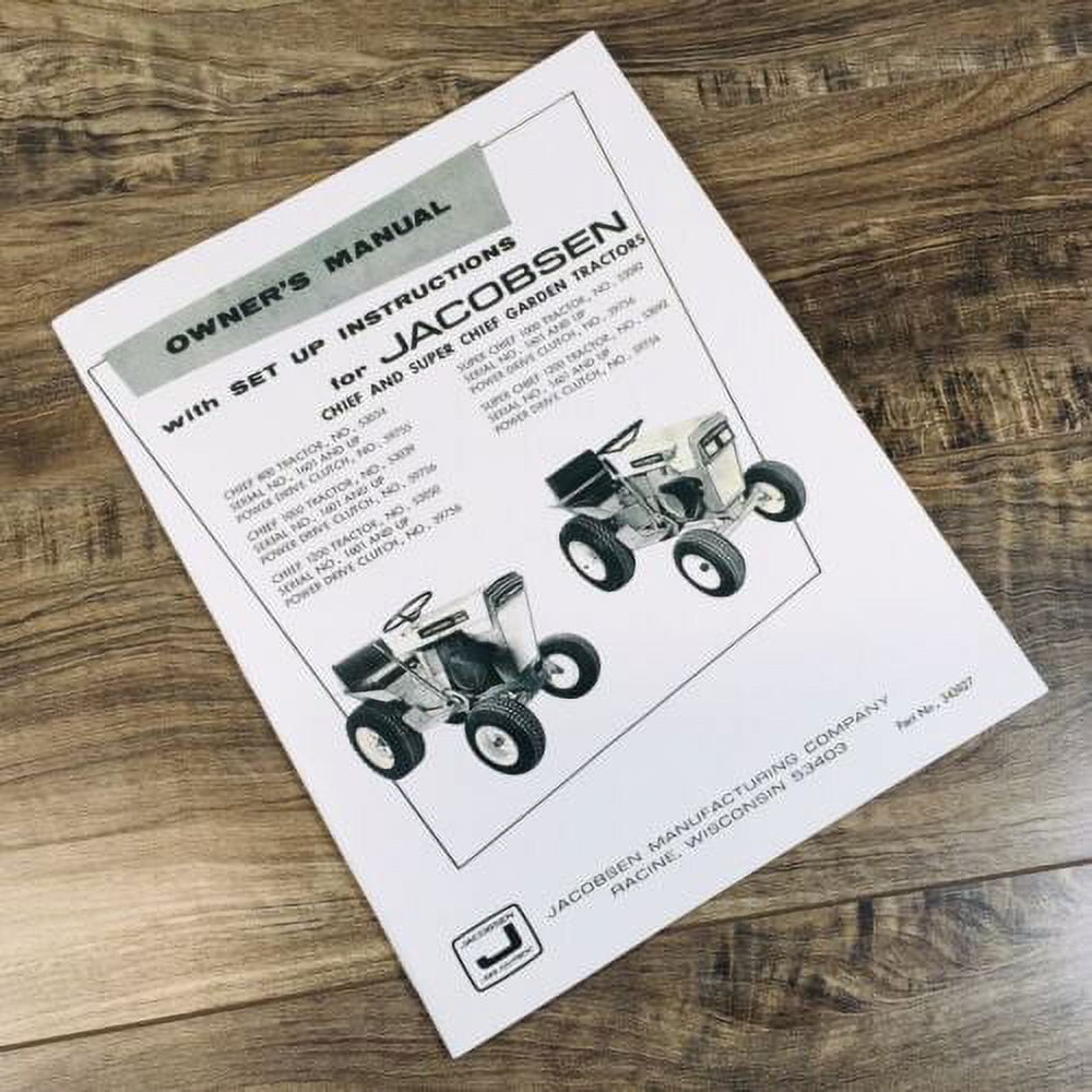 JACOBSEN SUPER CHIEF 1000 1200 GARDEN TRACTOR OPERATORS MANUAL OWNERS S ...