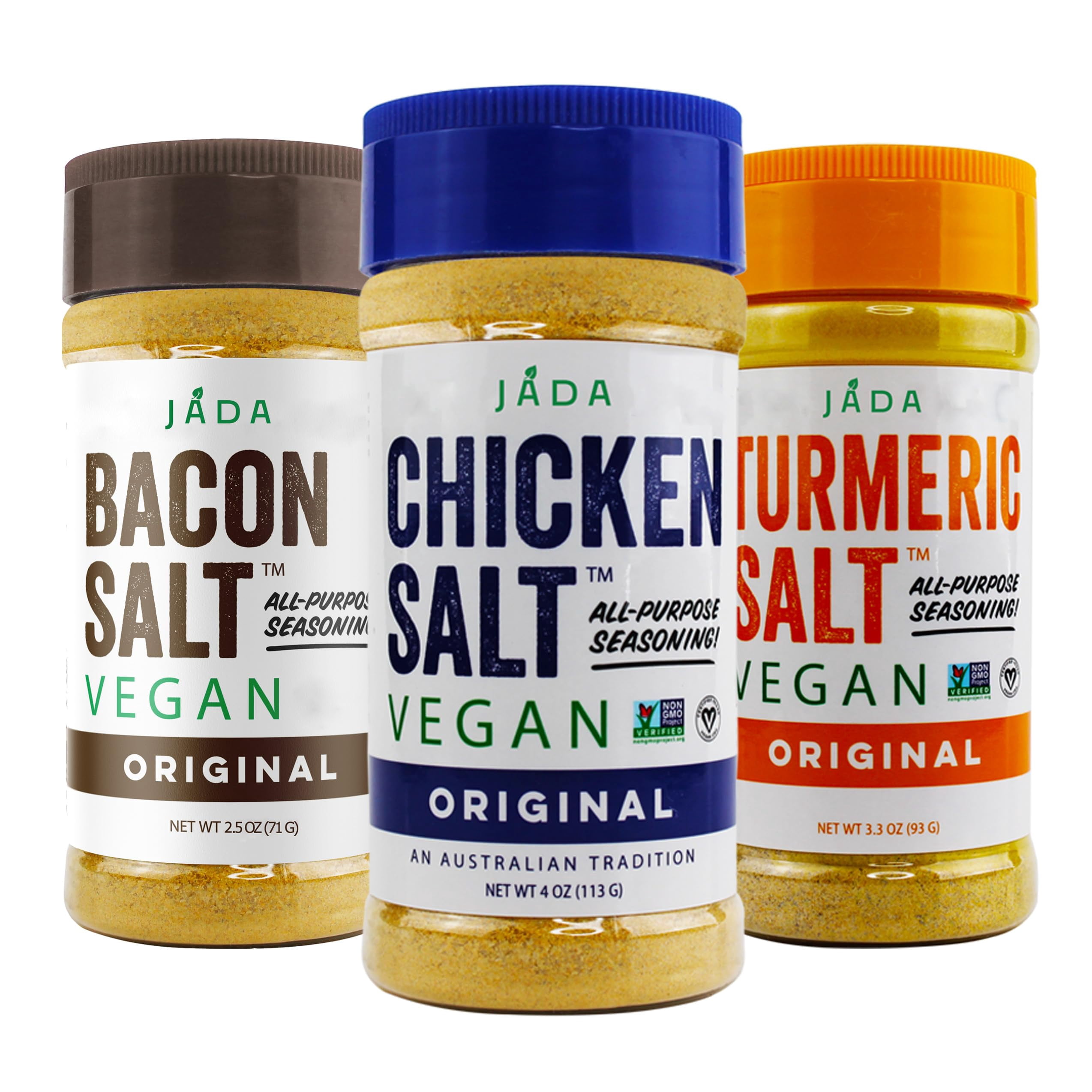 JADA Vegan All-Purpose Seasoning Trio - Bacon Salt, Chicken Salt, and Turmeric Salt, Original ...