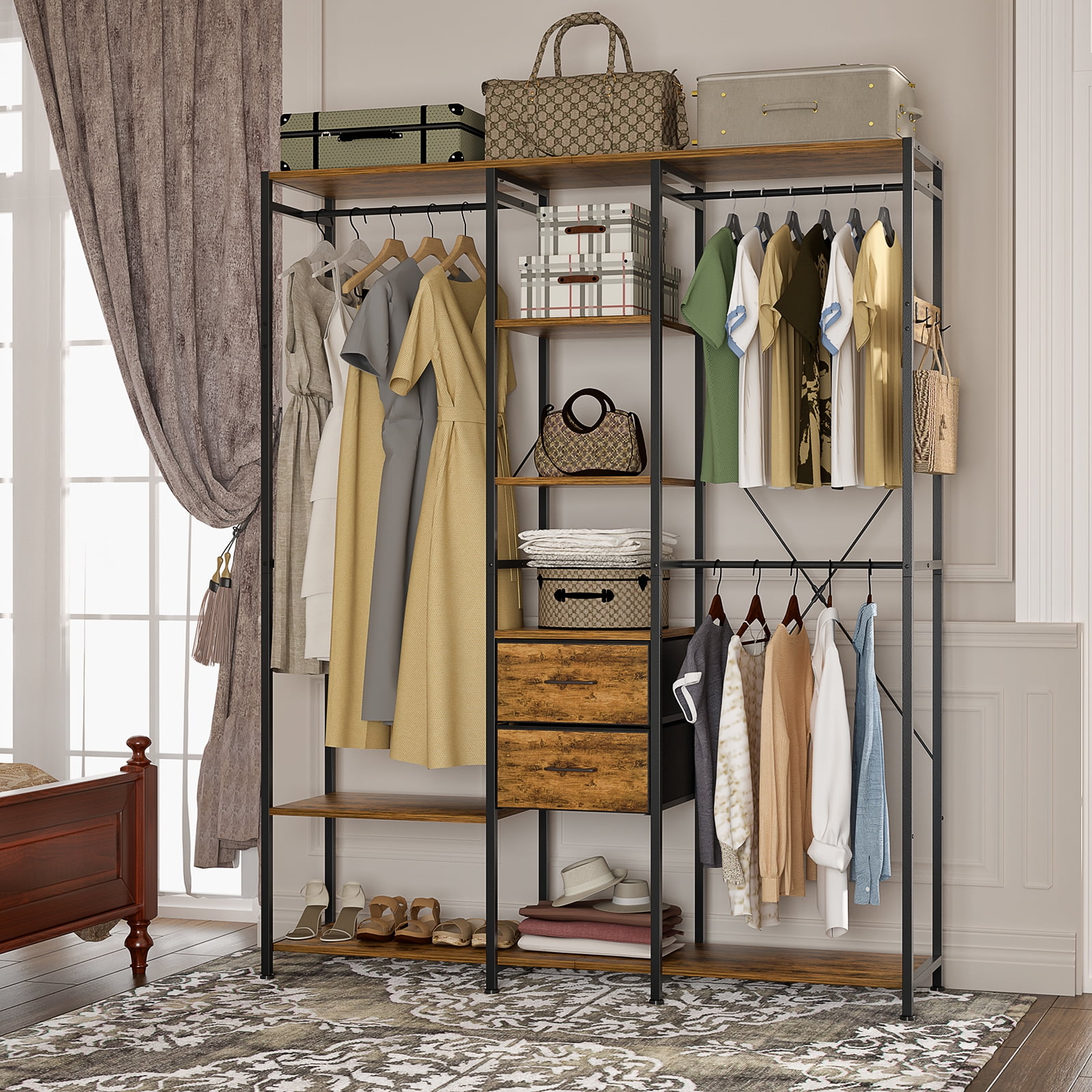 JAFUSI 59" W Manufactured Wood Clothing Rack with Fabric Drawers and ...