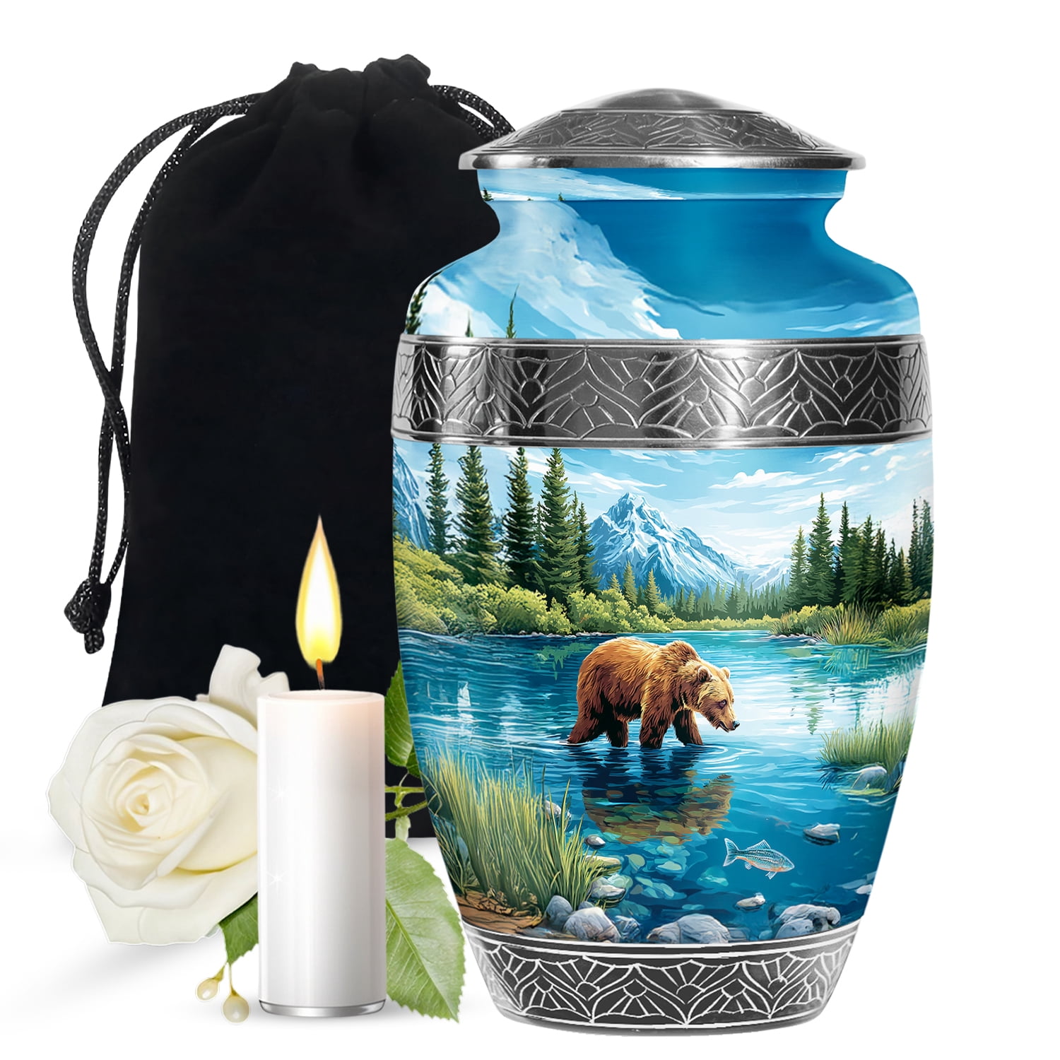 JAGASY Bear Handcrafted Urn for Brother, Blue Large Urns for Human ...
