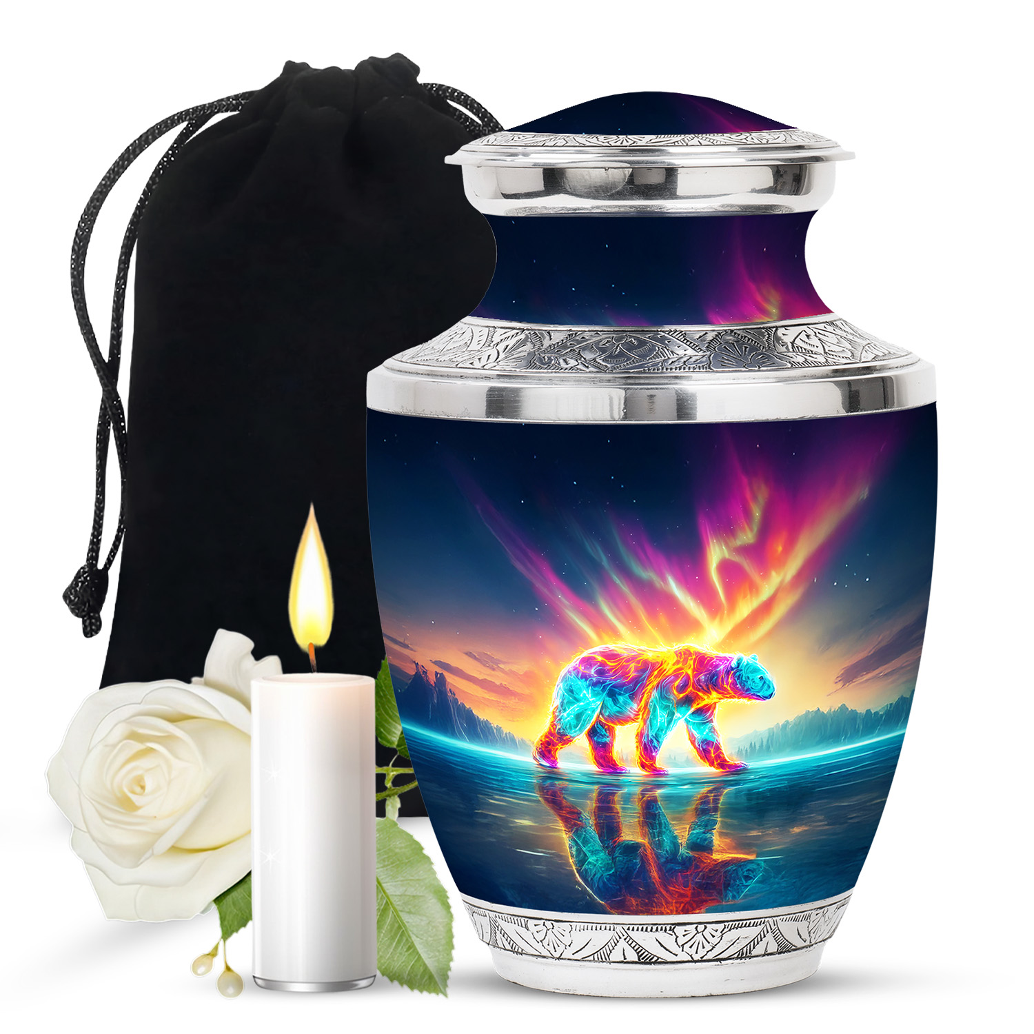 JAGASY Bear Memorial Large Urn for Father, Blue Urns for Human Ashes ...