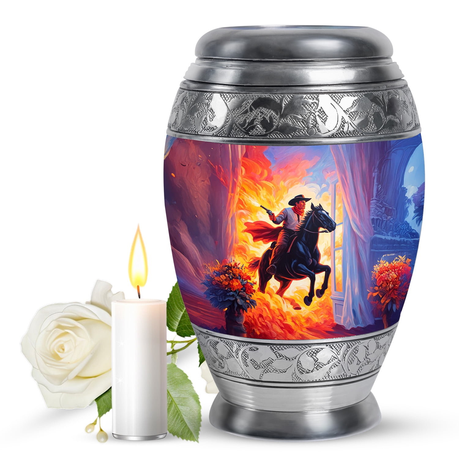 JAGASY Cowboy Burial Urn for Father, Purple Large Urn for Ashes Adult ...