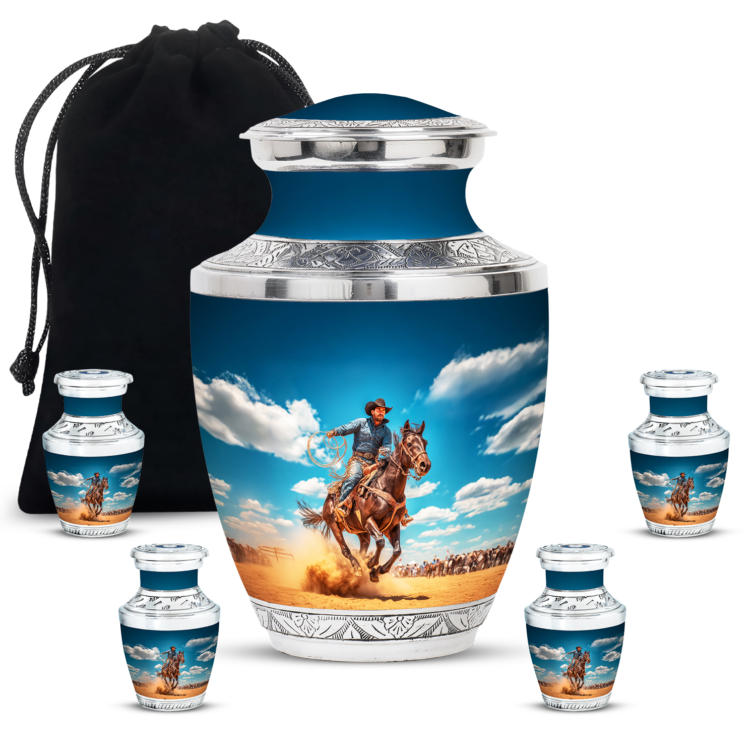 JAGASY Cowboy Combo Urns Set for Companion, Blue Large Urn for Ashes ...