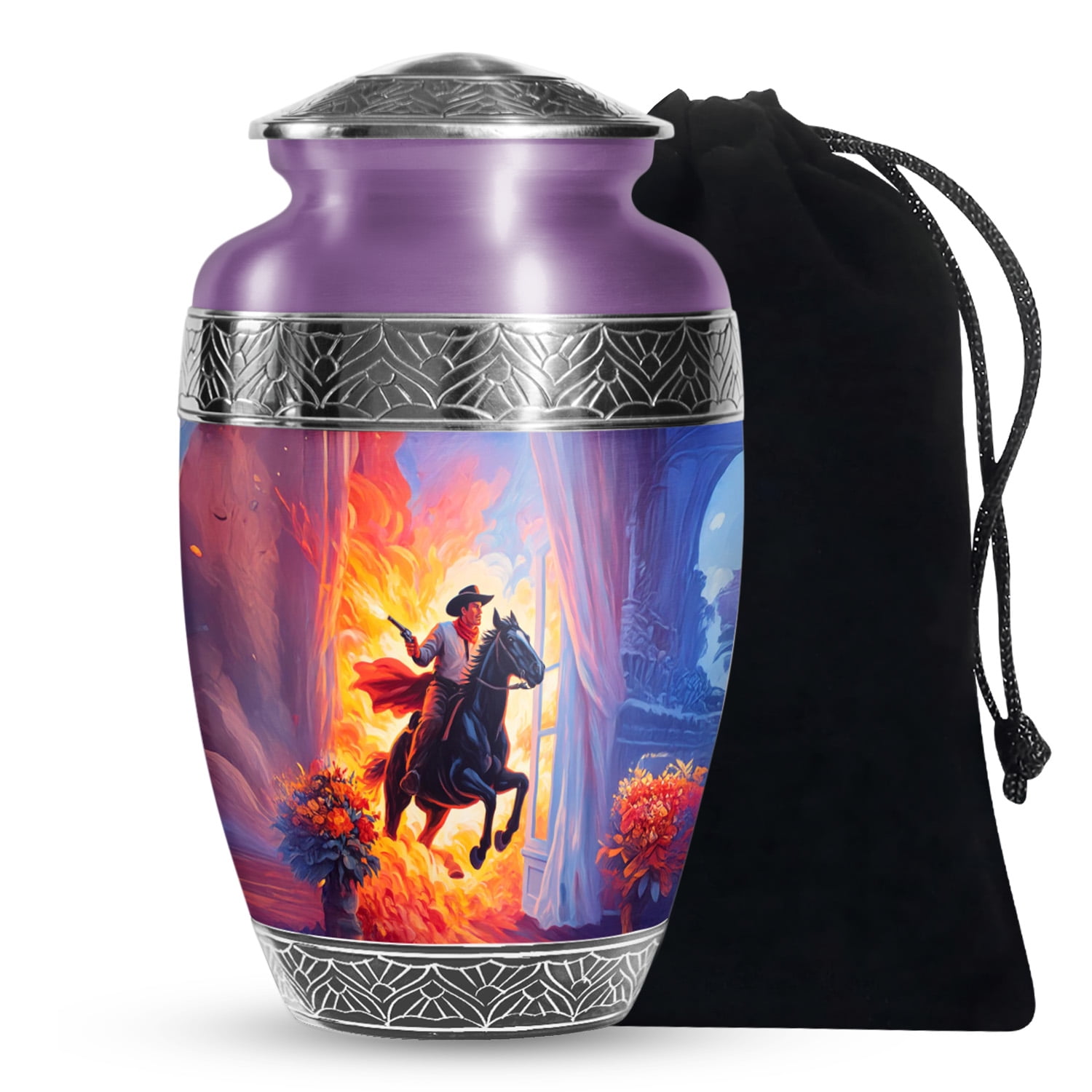 JAGASY Cowboy Handmade Urn for Ashes for Women, Purple Large Urn for ...