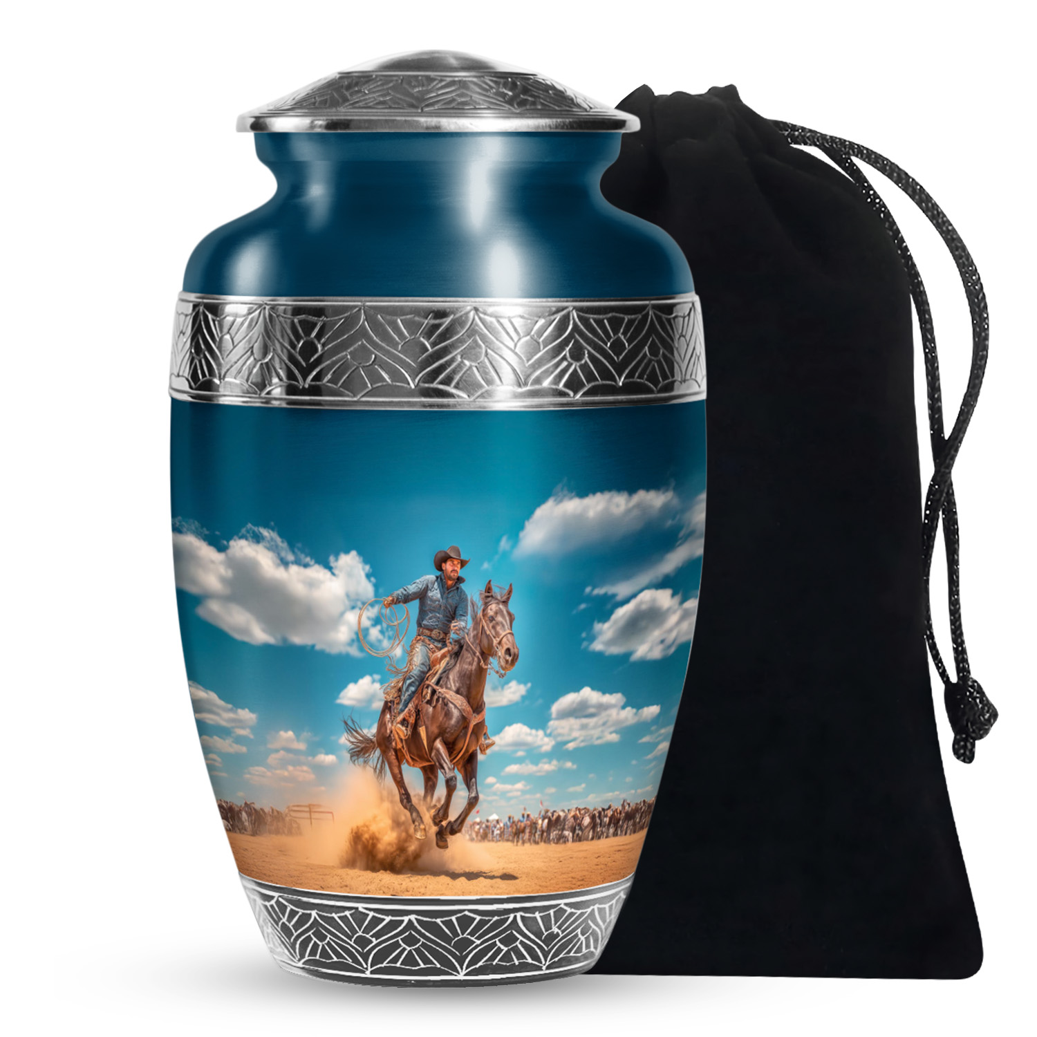 JAGASY Cowboy Large Urn for Burial, Blue Urn for Ashes Adult Male ...