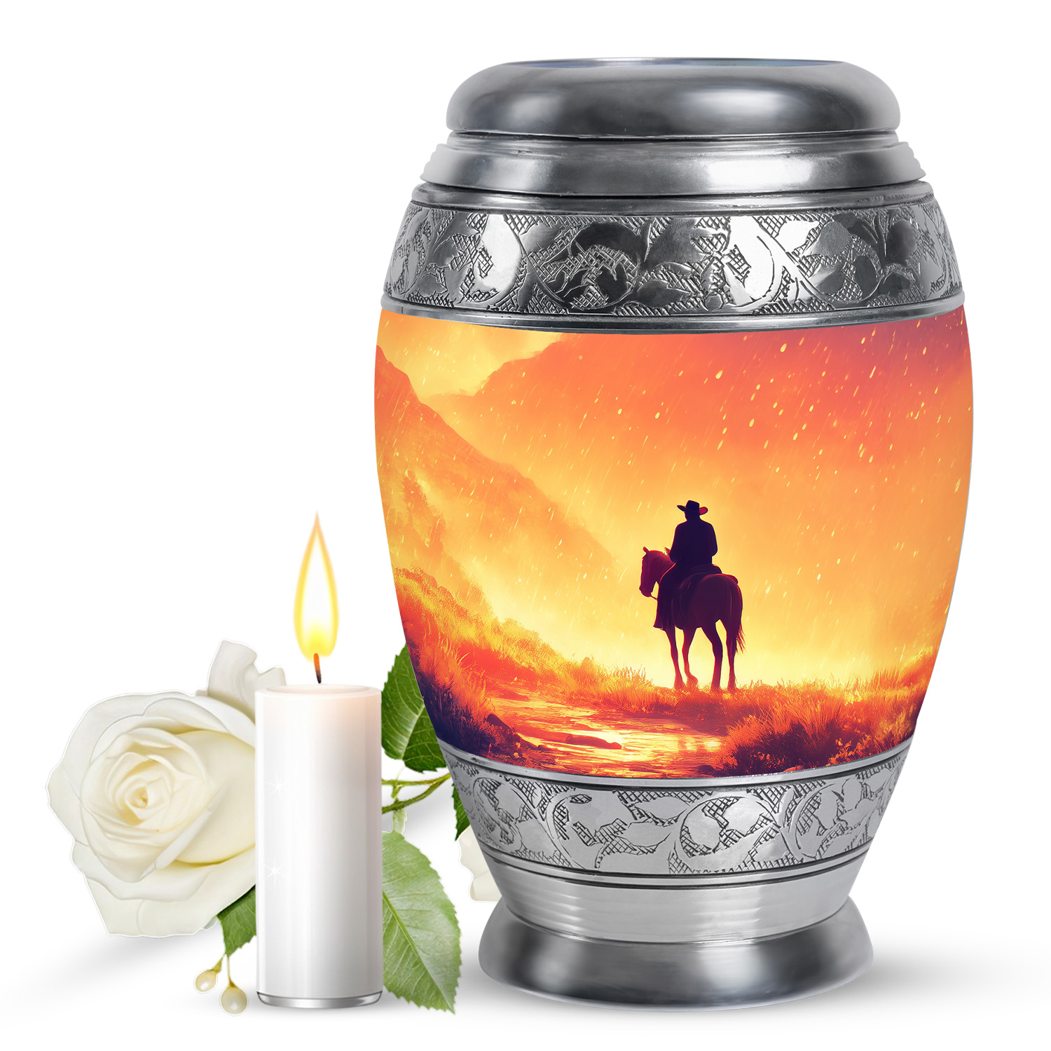 JAGASY Cowboy Large Urn for Men & Women, Orange Urn for Ashes Adult ...