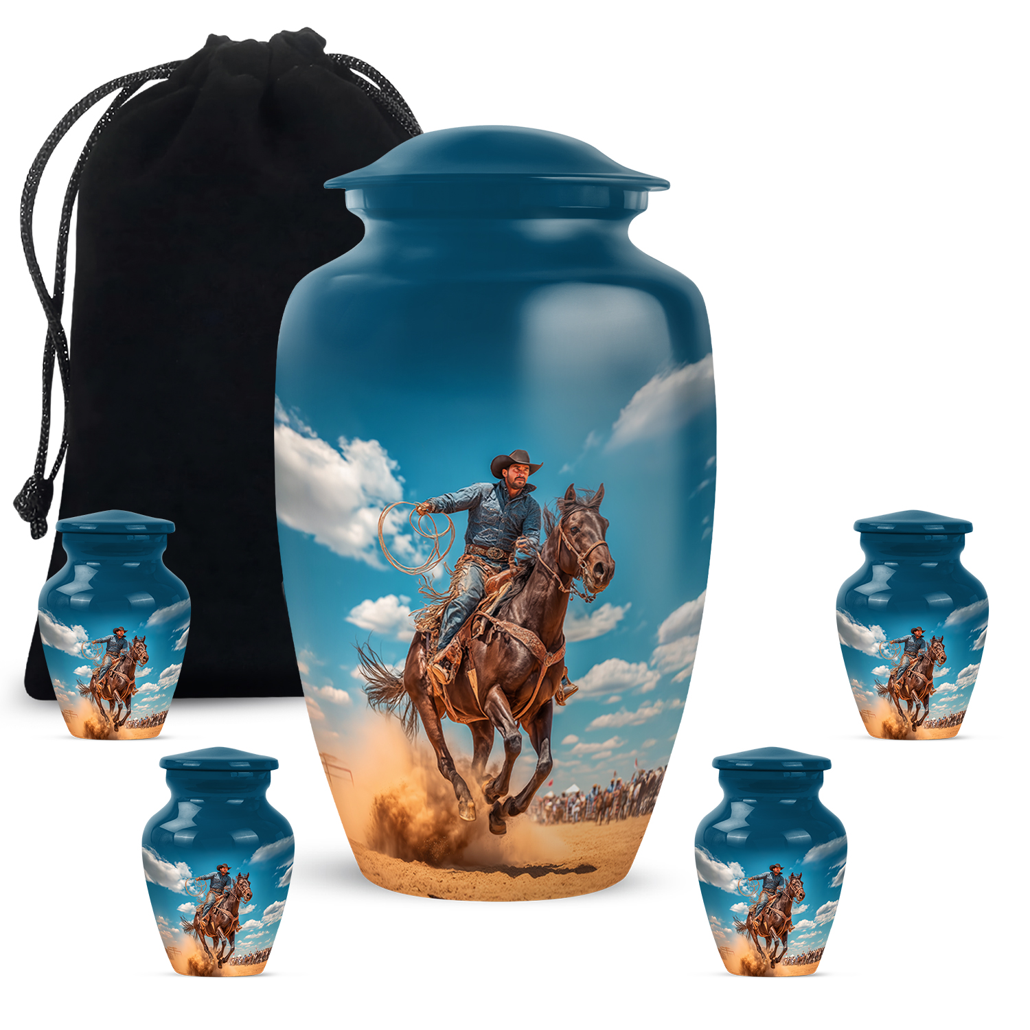 JAGASY Cowboy Urns Combo Set of 5, Blue Large Urn for Ashes Adult Male ...