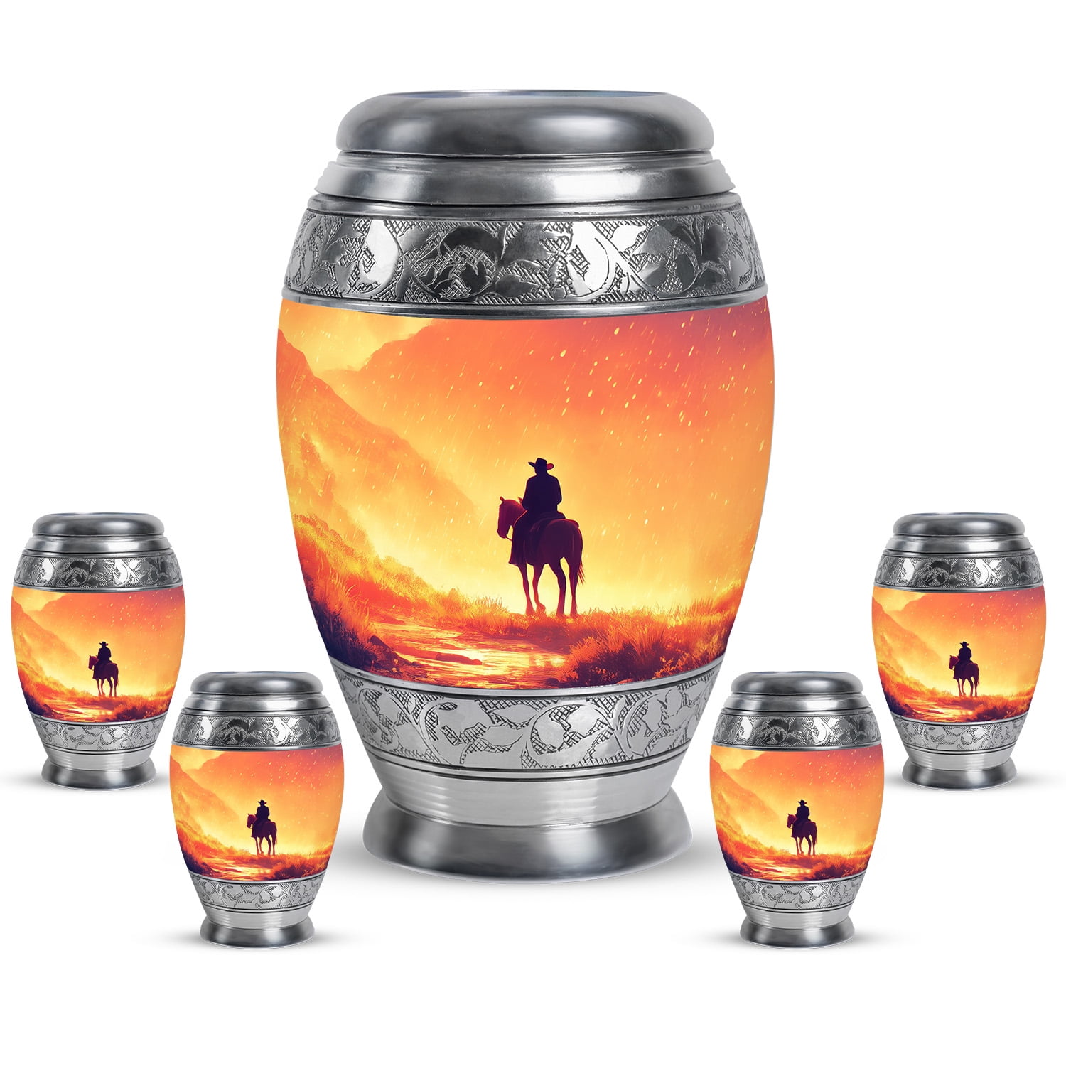JAGASY Cowboy Urns Set of 5, Orange Large Urn for Ashes Adult Male ...