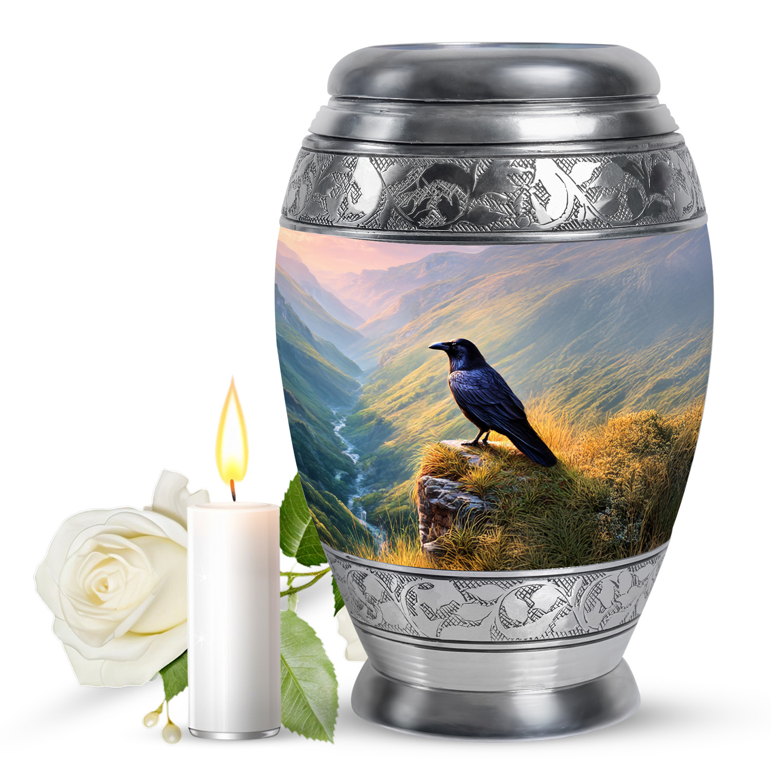 JAGASY Crow Memorial Urn for Ashes Adult Male, Grey Burial Urns for ...
