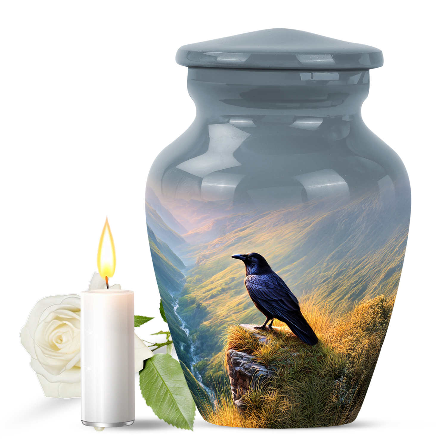 JAGASY Crow Memorial Urn for Ashes Adult Male, Grey Small Urns for ...