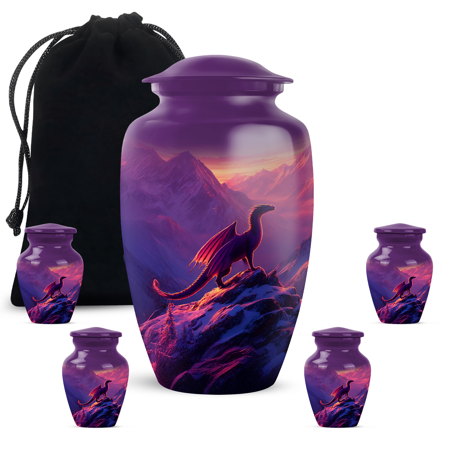 JAGASY Dragon Combo Urns Set of 5, Purple Small Urns for Human Ashes ...