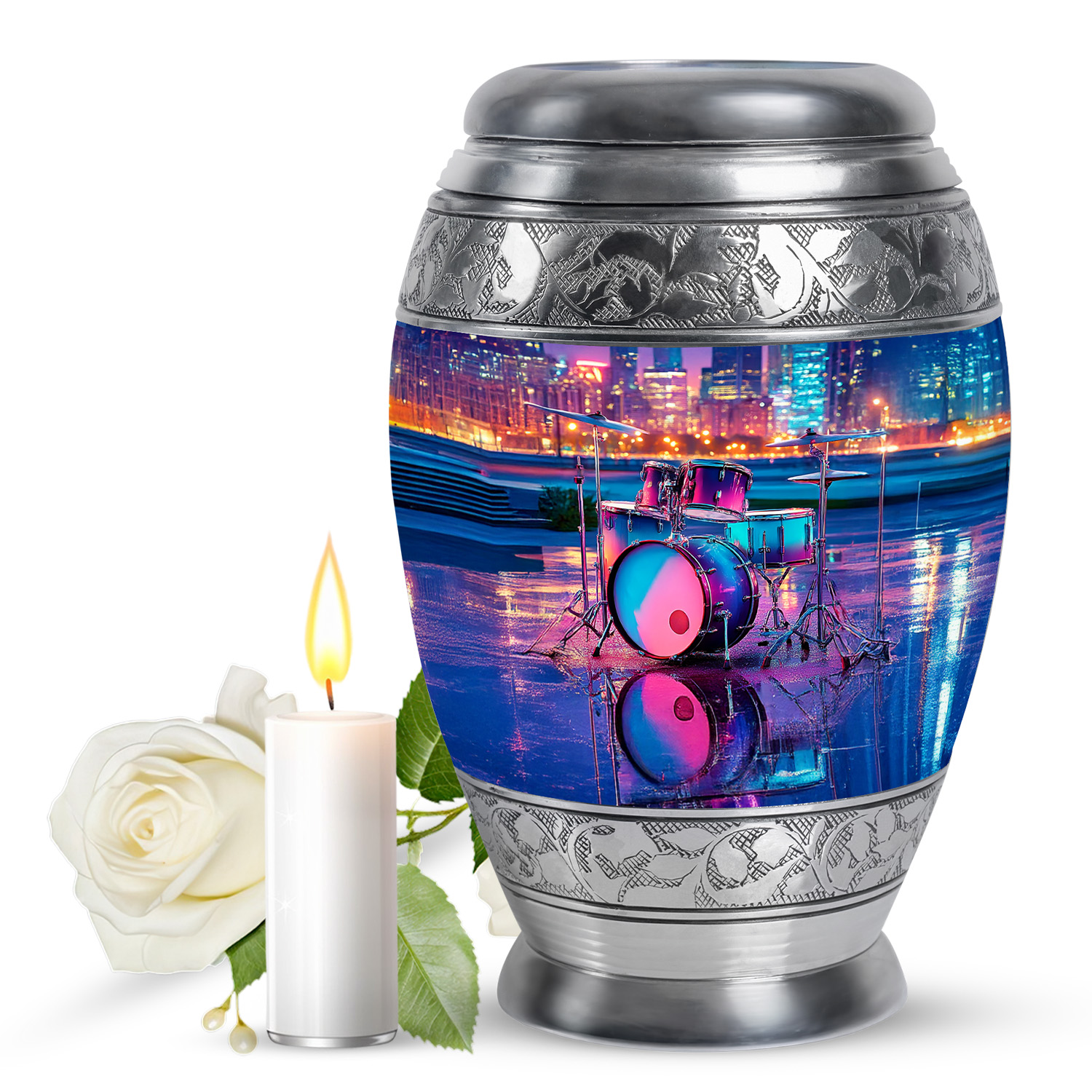 JAGASY Drum Set Funeral Urn for Ashes Adult Male, Blue Large Urns for ...