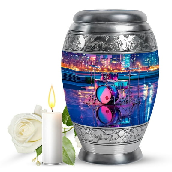 JAGASY Drum Set Funeral Urn for Ashes Adult Male, Blue Large Urns for ...