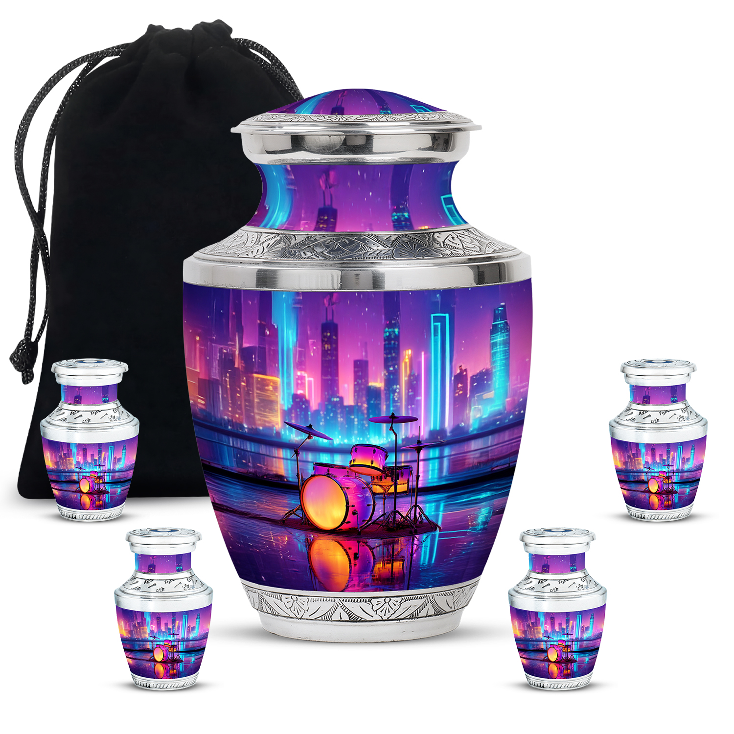 JAGASY Drum Set Keepsake Combo Urn for Couple, Purple Small Urns for ...