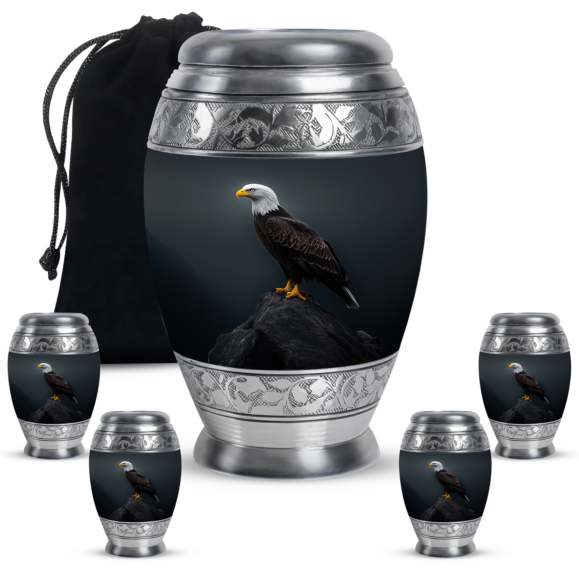 JAGASY Eagle Urns Combo Set of 5 for Men & Women - Black Rock Small Urn ...