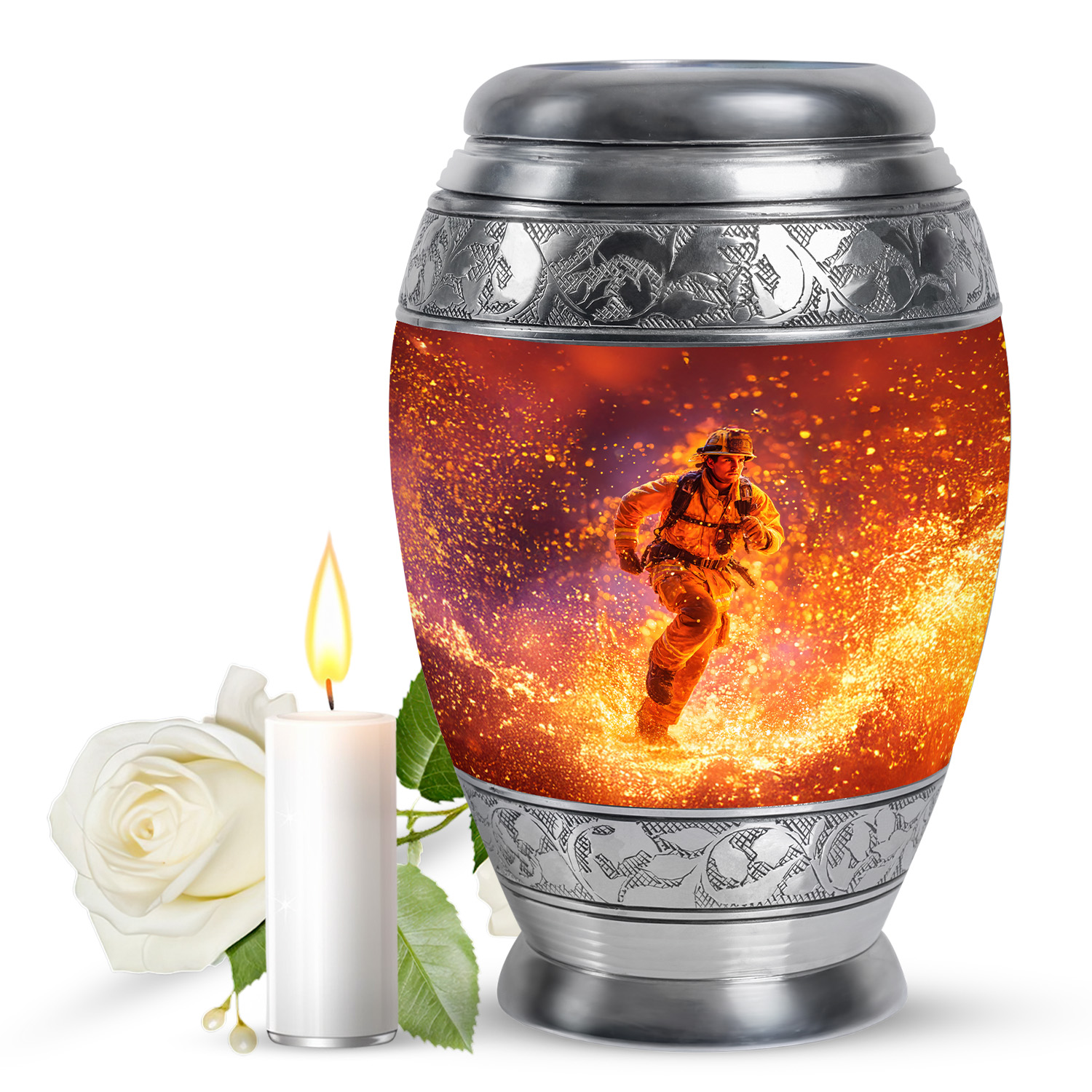 JAGASY Firefighter Handcrafted Large Urns for Ashes, Brown Urn for ...