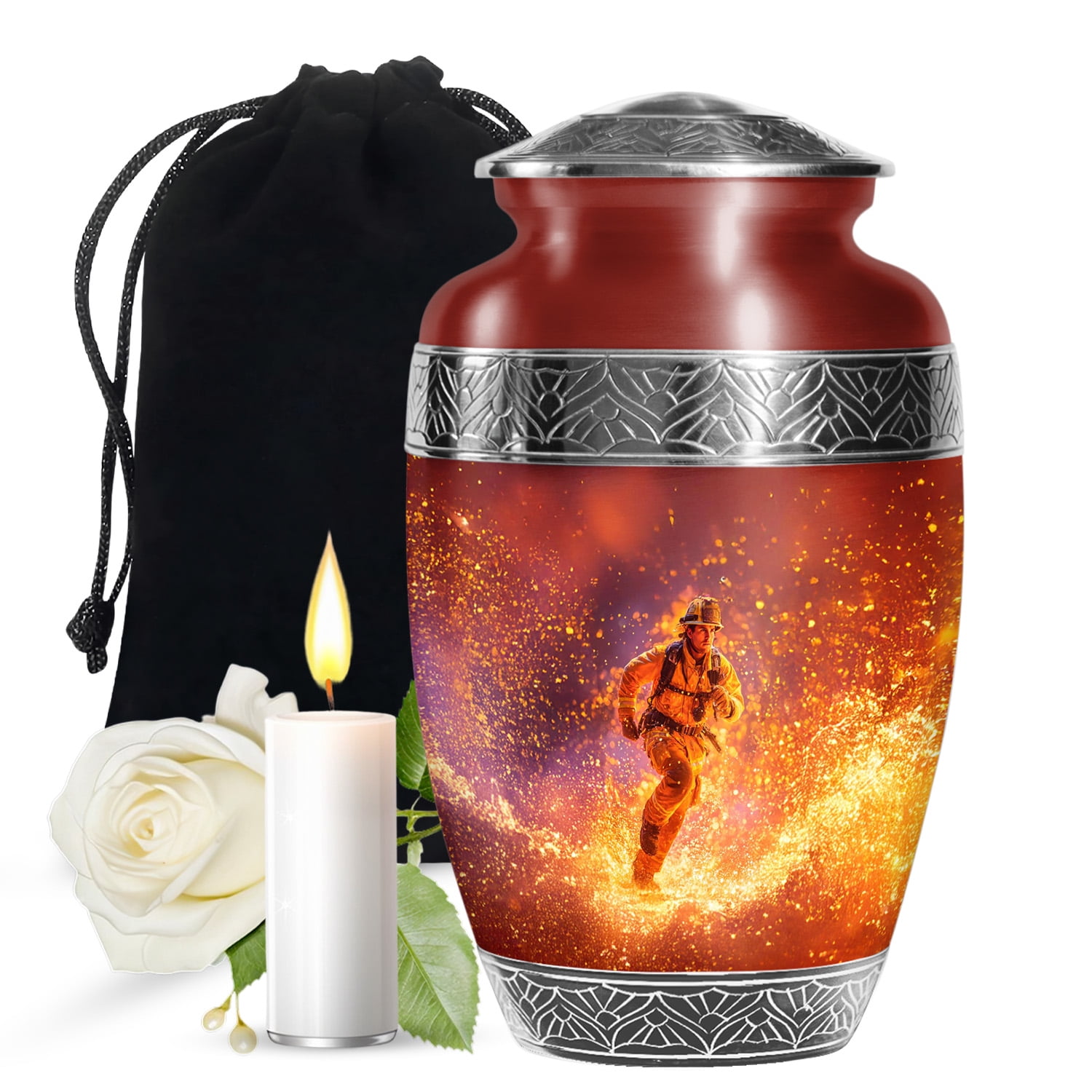 JAGASY Firefighter Handcrafted Urns for Ashes, Brown Urn for Ashes ...