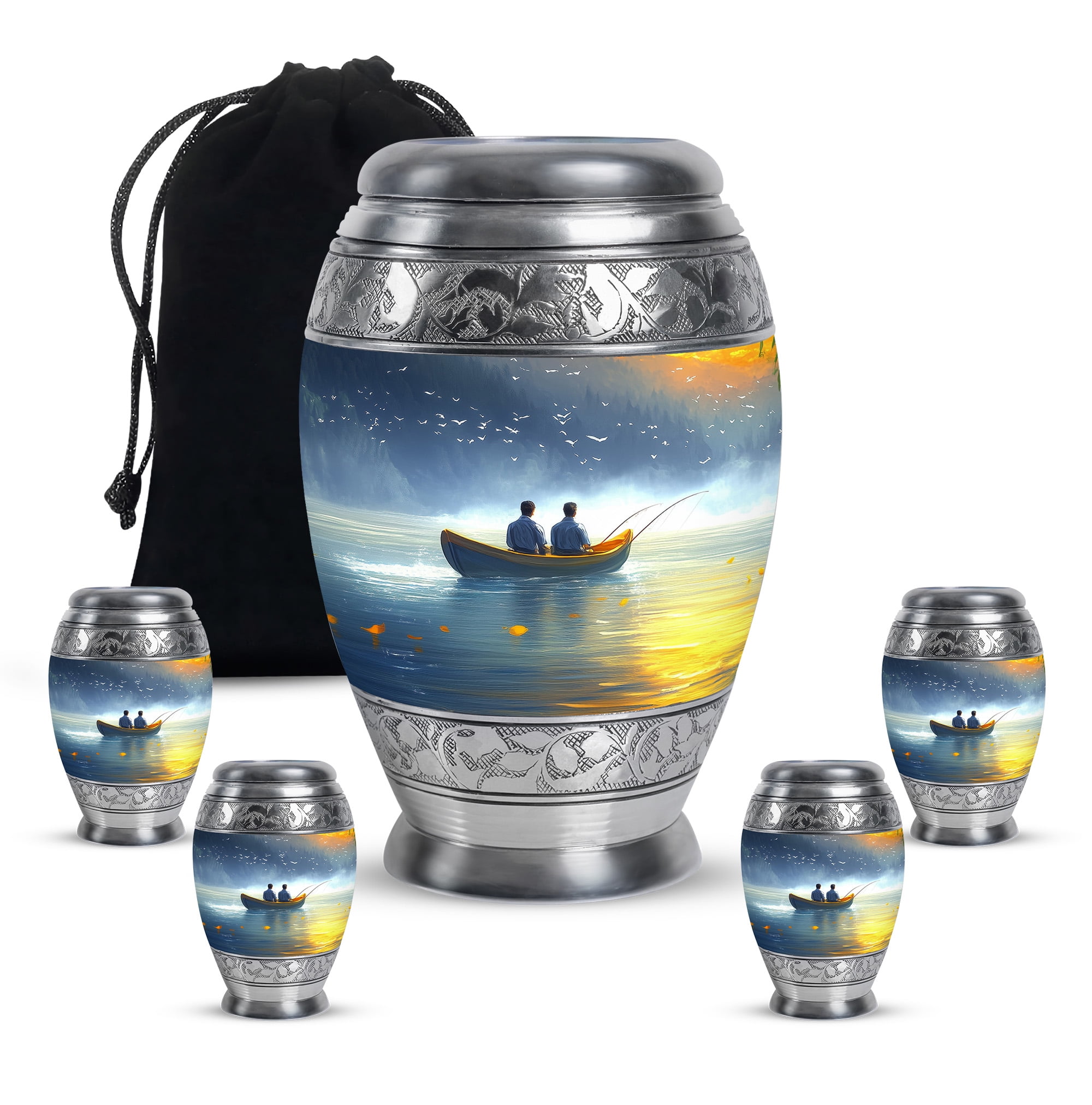 JAGASY Fishing Funeral Urns combo - Blue Large Urn for Ashes Adult Male ...