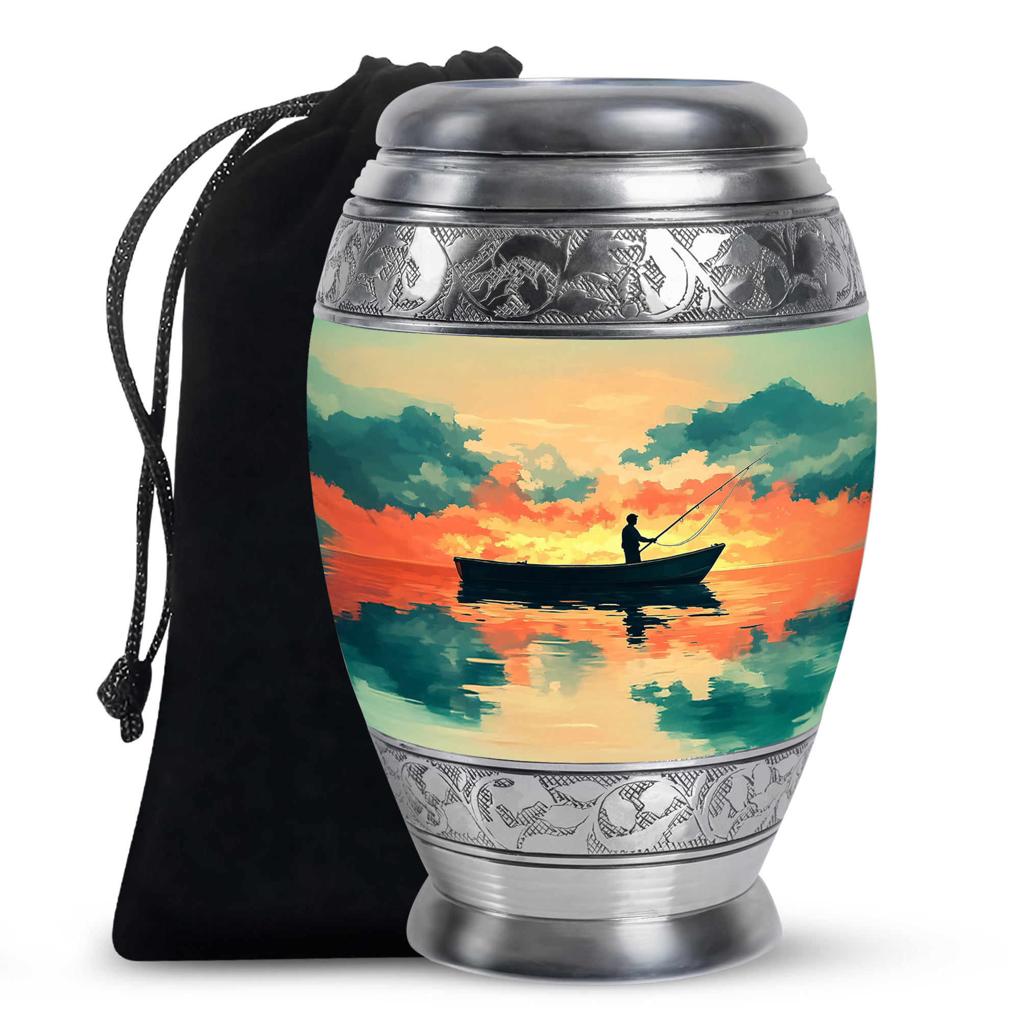 JAGASY Fishing Handcrafted Urn for Father - Golden Urn for Ashes Adult ...
