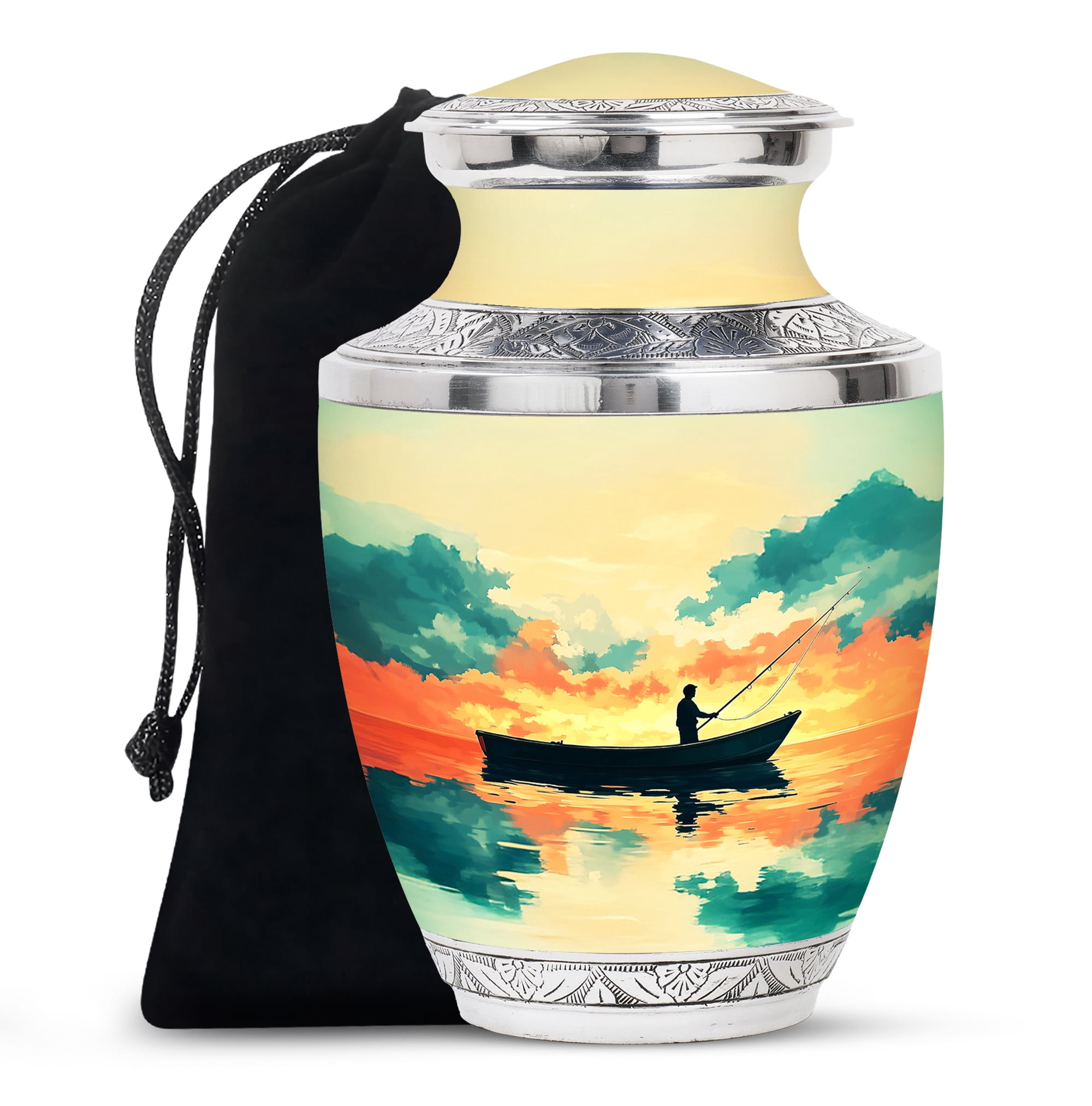 JAGASY Fishing Handmade Urn for Friends - Golden Large Urn for Ashes ...