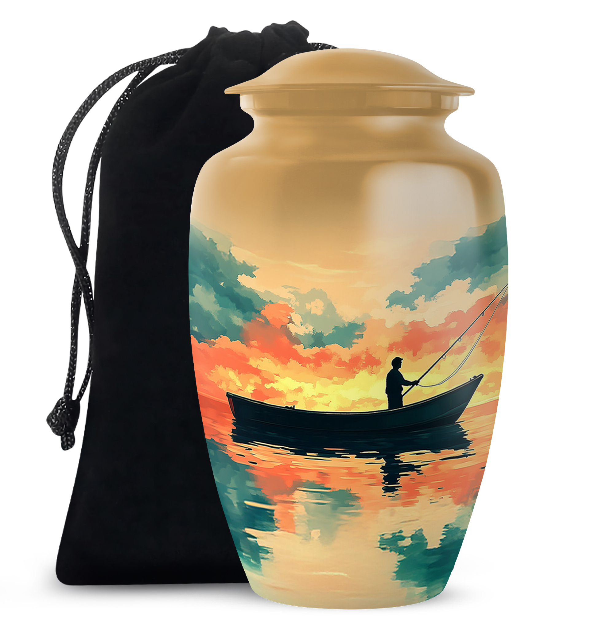 JAGASY Fishing Large Urn for Home Decor - Golden Urn for Ashes Adult ...