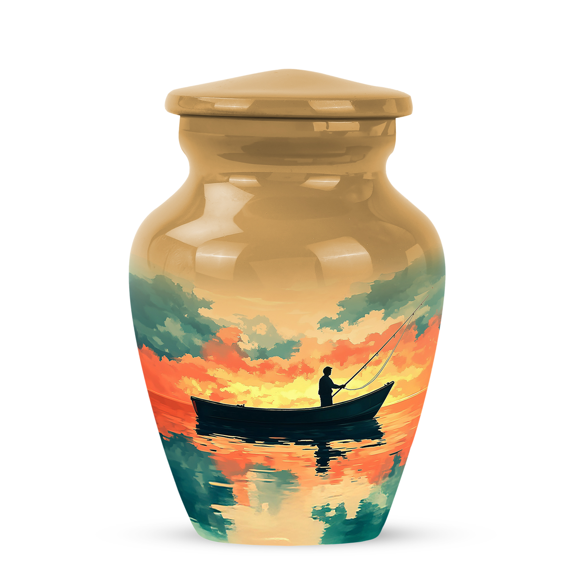 JAGASY Fishing Urn for Couple - Golden Small Urn for Ashes Adult Male ...