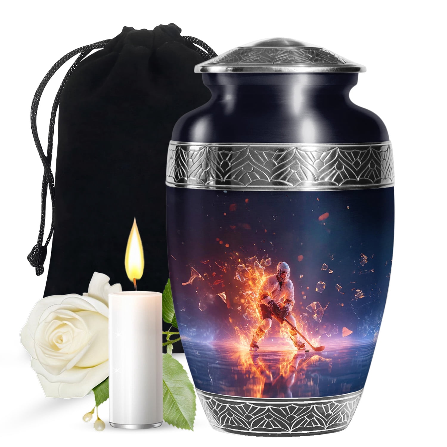 JAGASY Ice Hockey Funeral Urn for Human Ashes - Large Blue Urns for ...