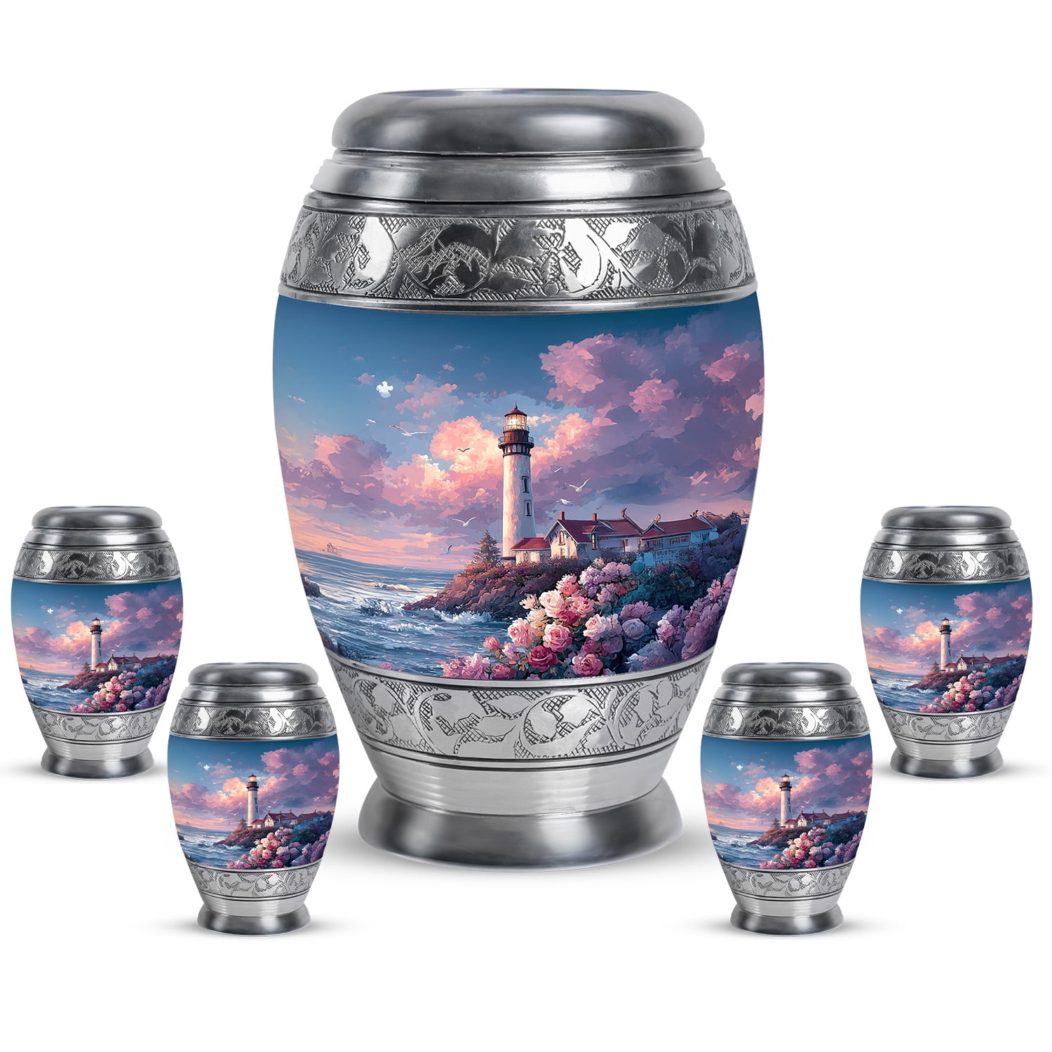 JAGASY Lighthouse Combo Urns Set for Siblings - Blue Large Urn for ...