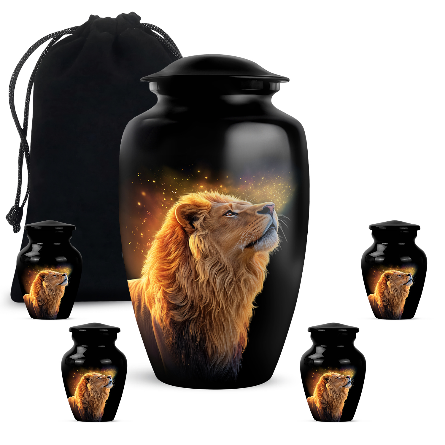 JAGASY Lion Burial Combo Urns Set of 5, Black Keepsake Small Urns for ...