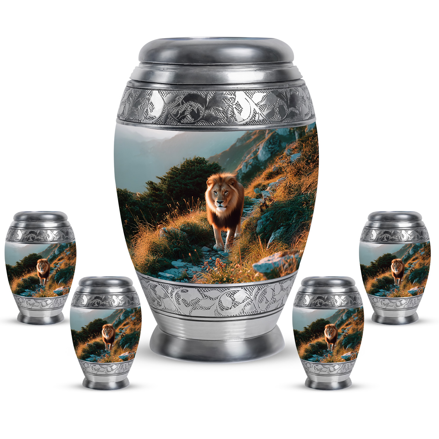 JAGASY Lion Combo Urns Set for Parents, Grey Small Urns for Human Ashes ...