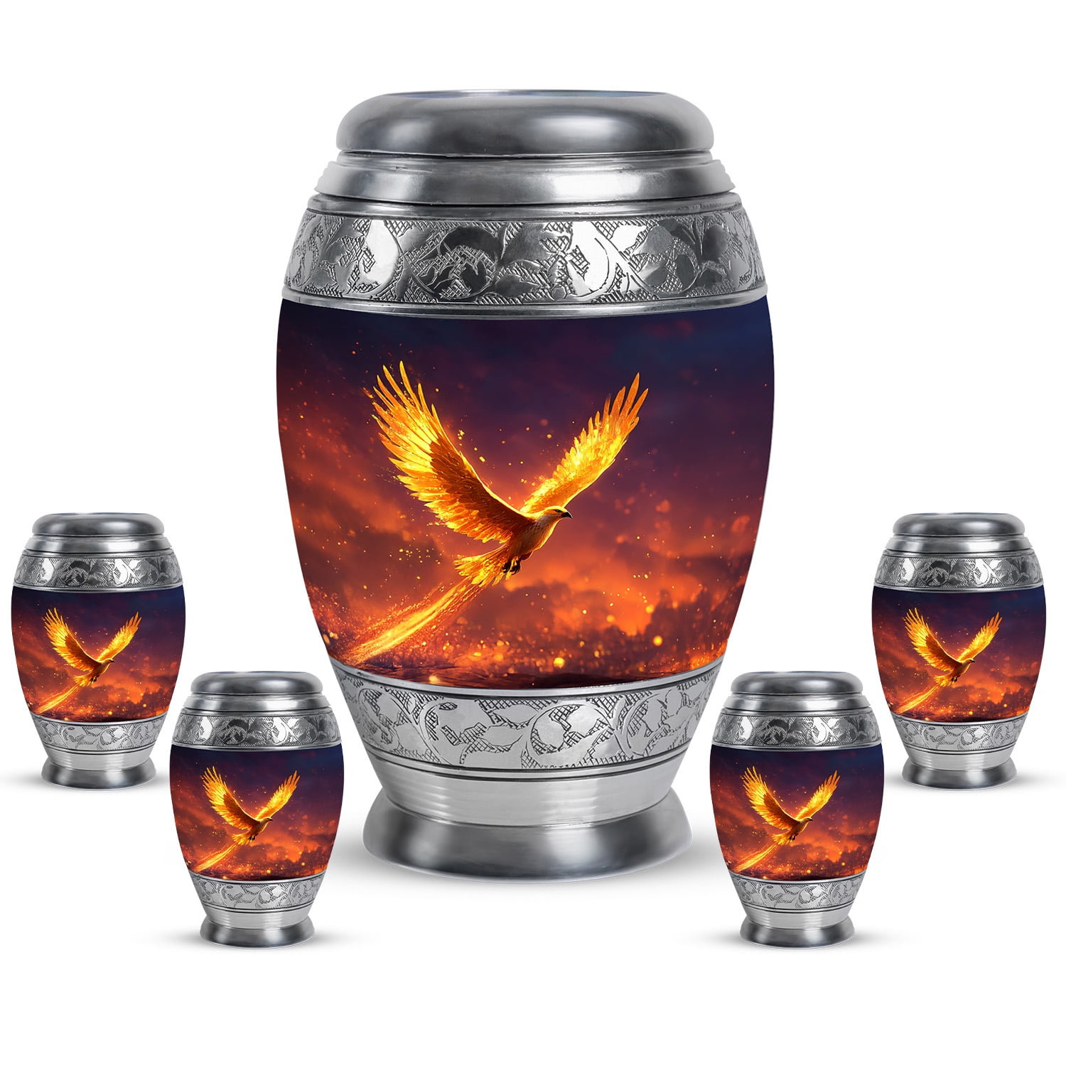 JAGASY Phoenix Handmade Combo Urn Set of 5, Dark Purple Keepsake Small ...