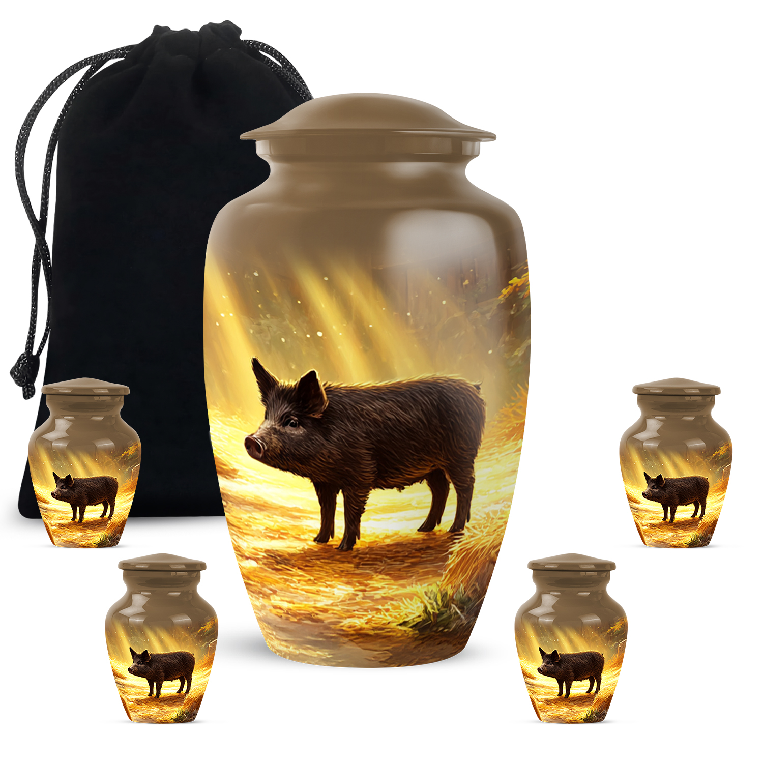 JAGASY Pig Combo Urn for Couple, Brown Small Urns for Human Ashes ...