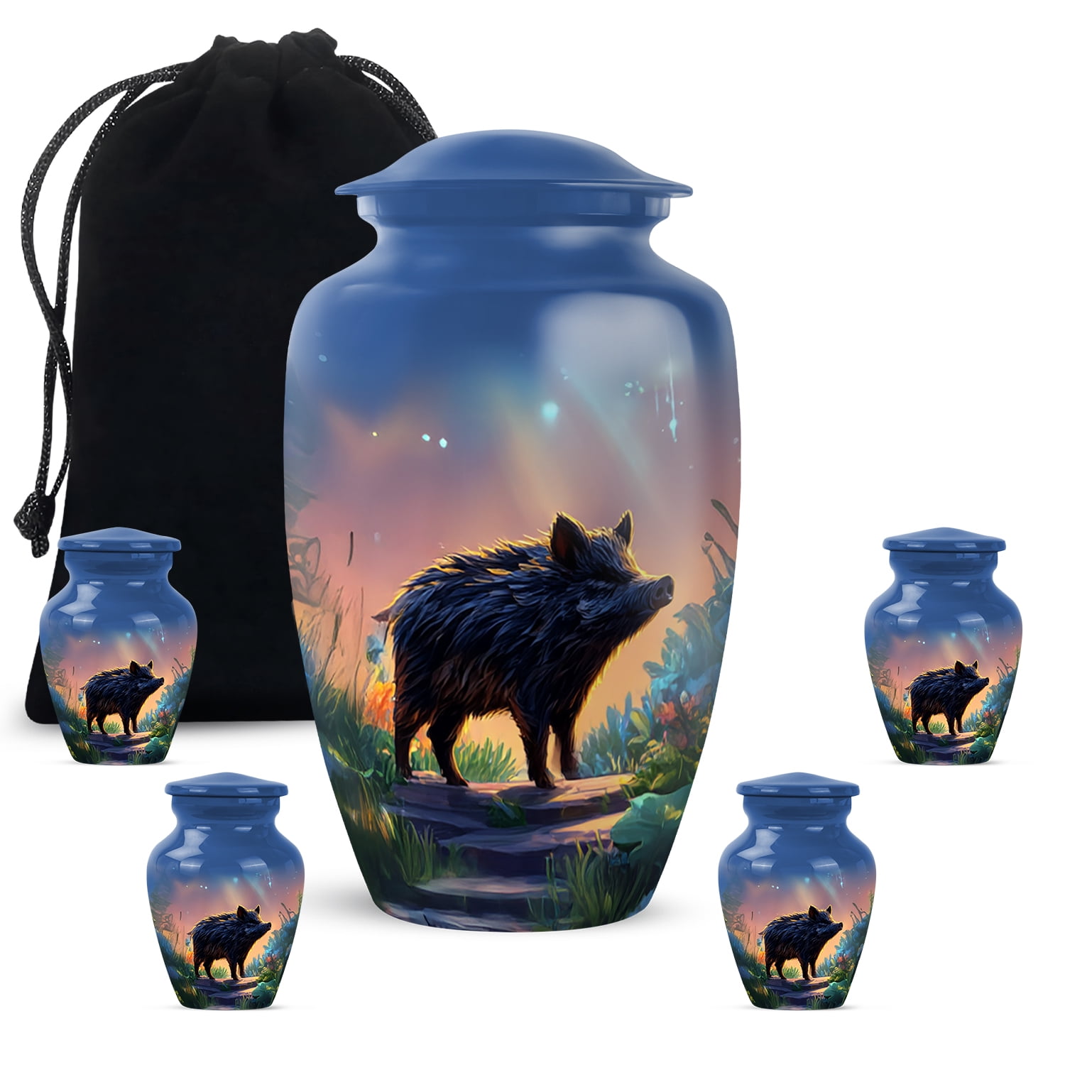 JAGASY Pig Combo Urn Set for Companion, Blue Small Urns for Human Ashes ...