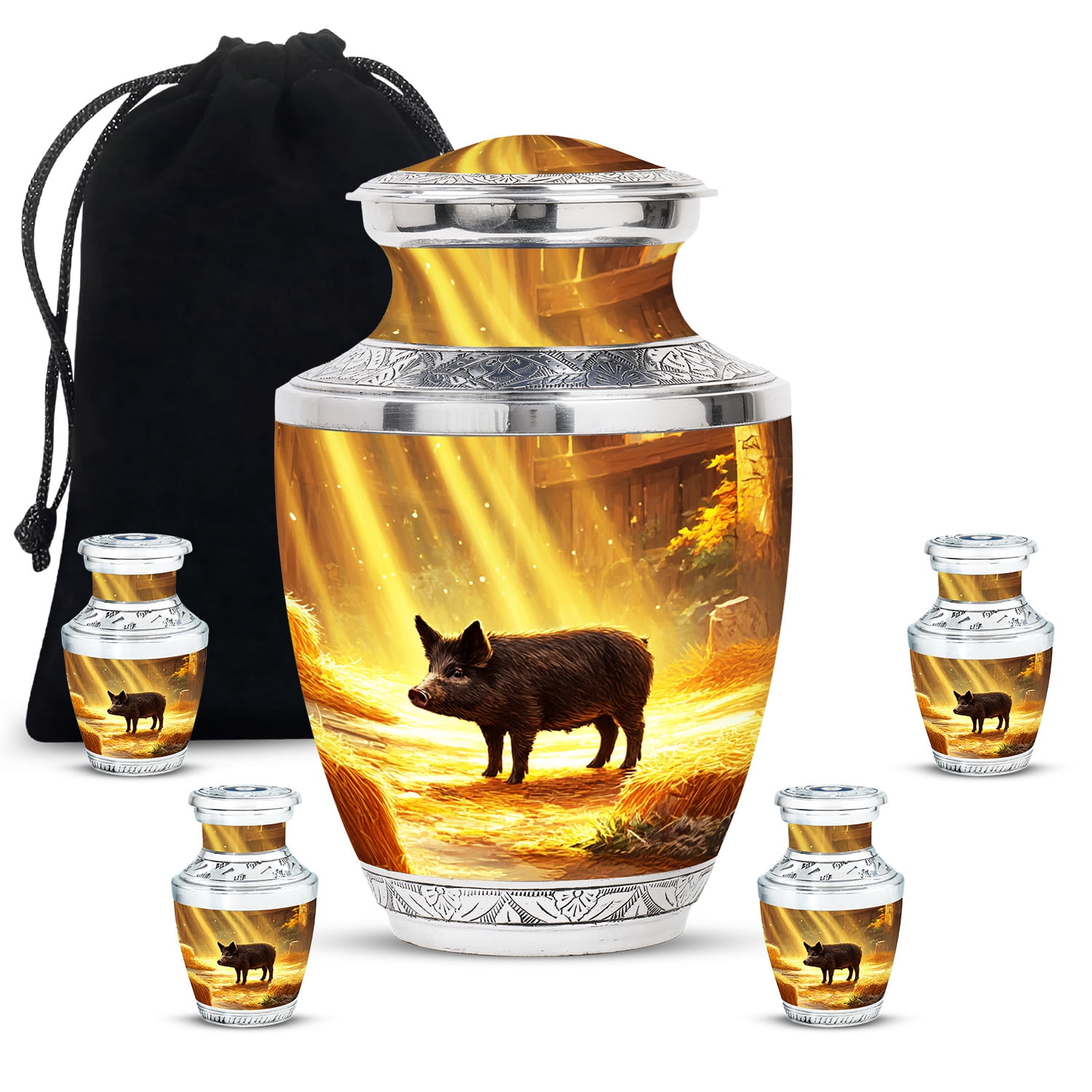 JAGASY Pig Memorial Combo Urn for Couple, Brown Small Urns for Human ...