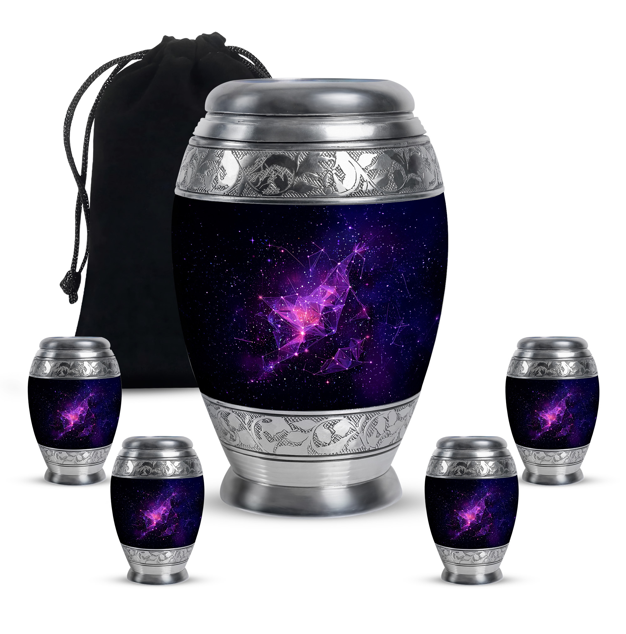 JAGASY Purple Stars Urns Set of 5 for Mom - Black Large Urn for Ashes ...
