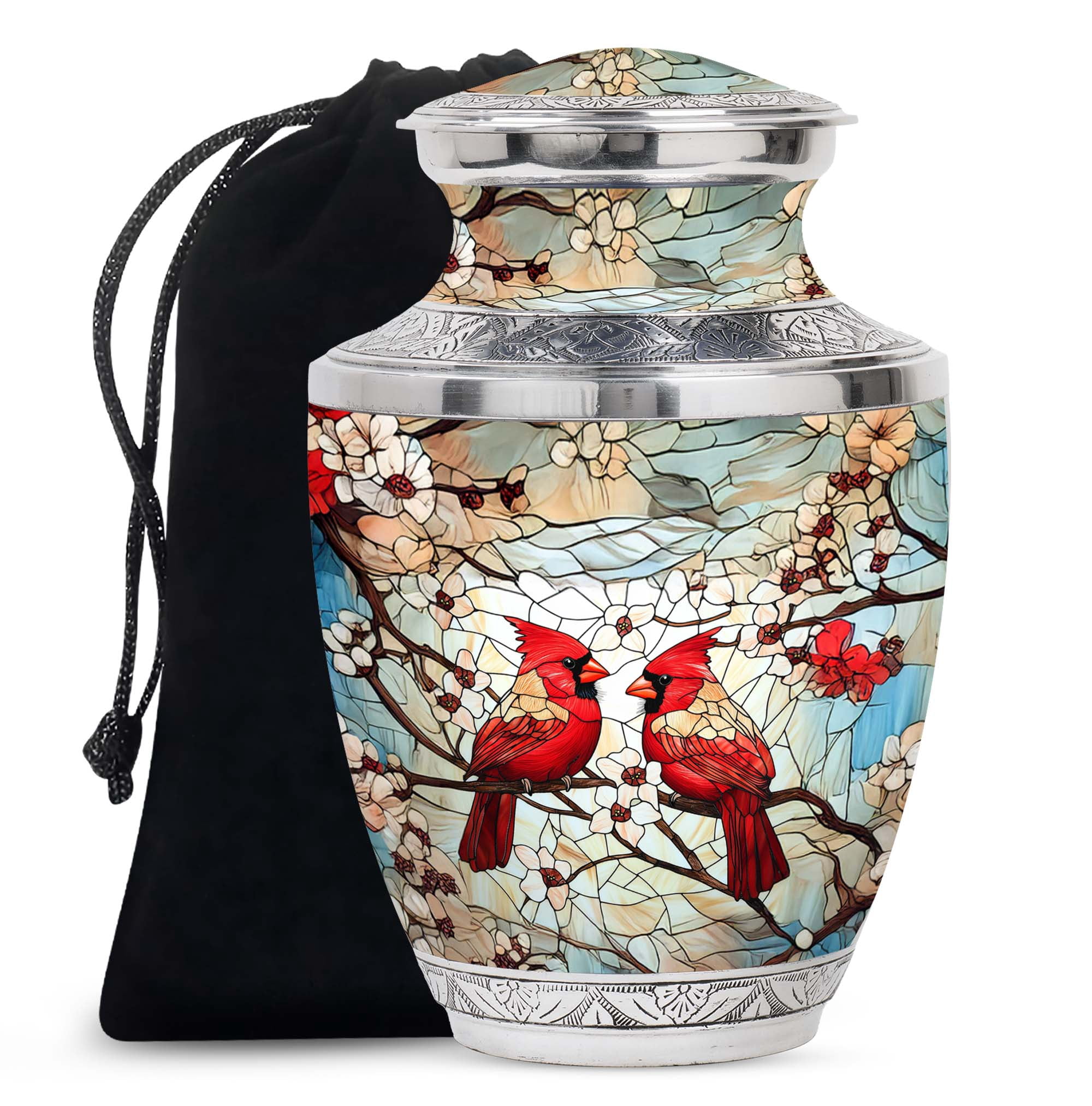JAGASY Red Cardinal Couple Funeral Urns - Golden Finish Large Urn for ...