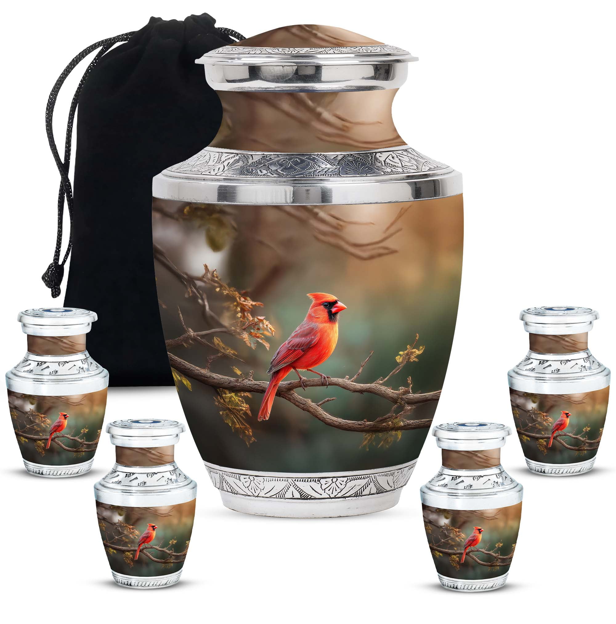 JAGASY Red Cardinal Cremation Urns Set for Parents - Green Large Urn ...
