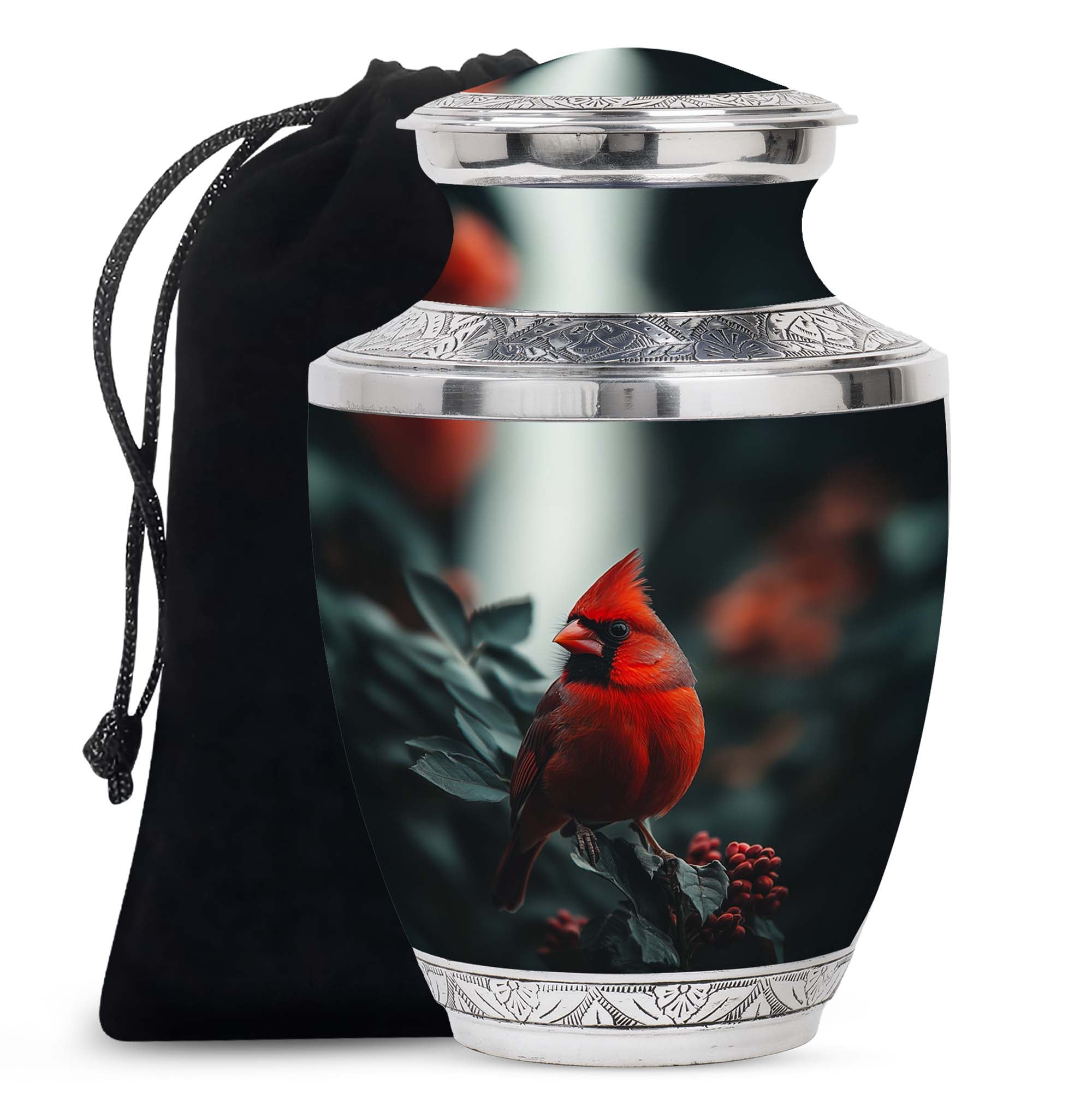 JAGASY Red Cardinal Large Urn for Human Ashes - Black Urn for Ashes ...