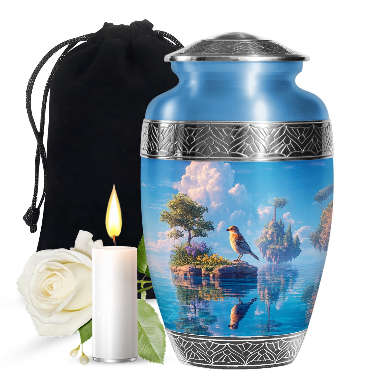 JAGASY Sparrow Urn for Memorial Tribute - Large Blue Urns for Male and ...