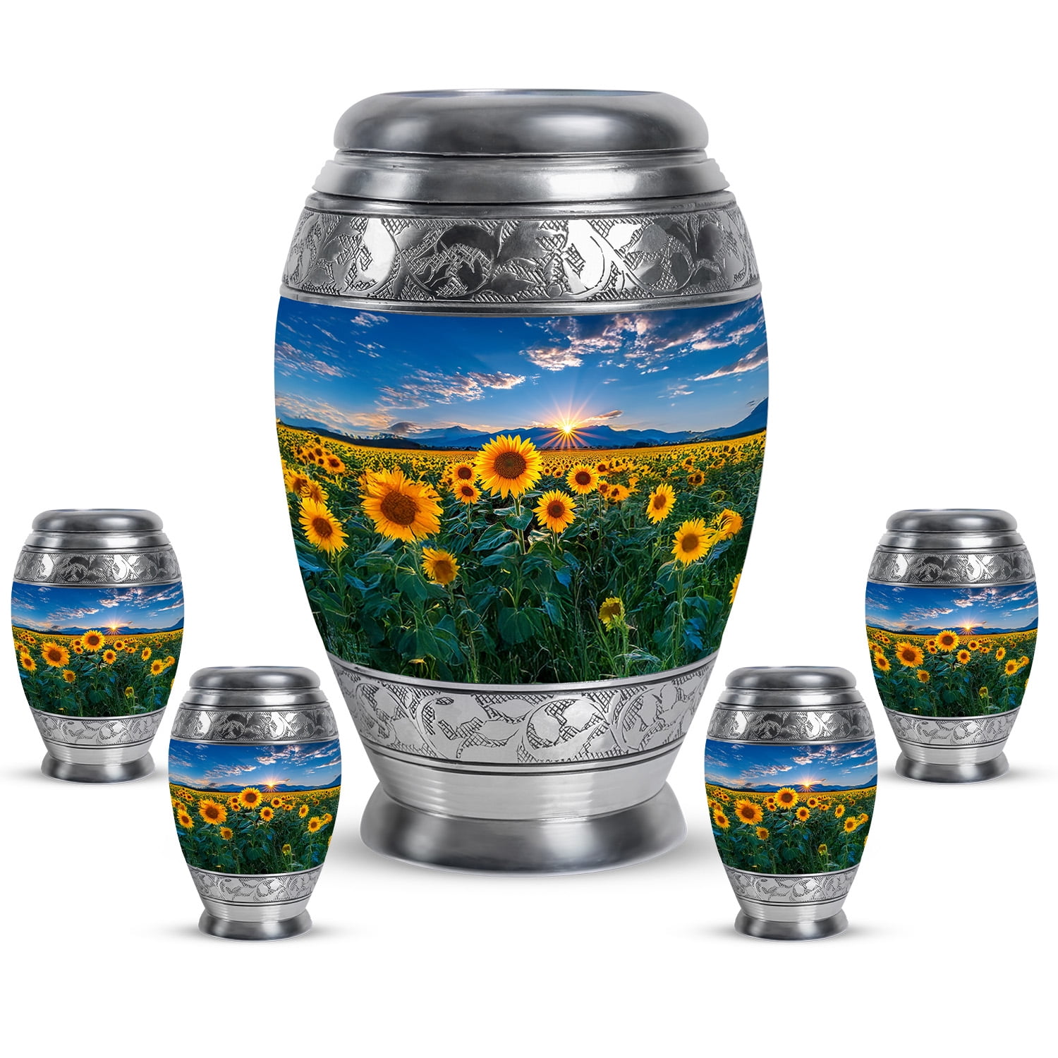 JAGASY Sunflower Home Decor Urns Set of 5, Blue Small Urns for Human ...