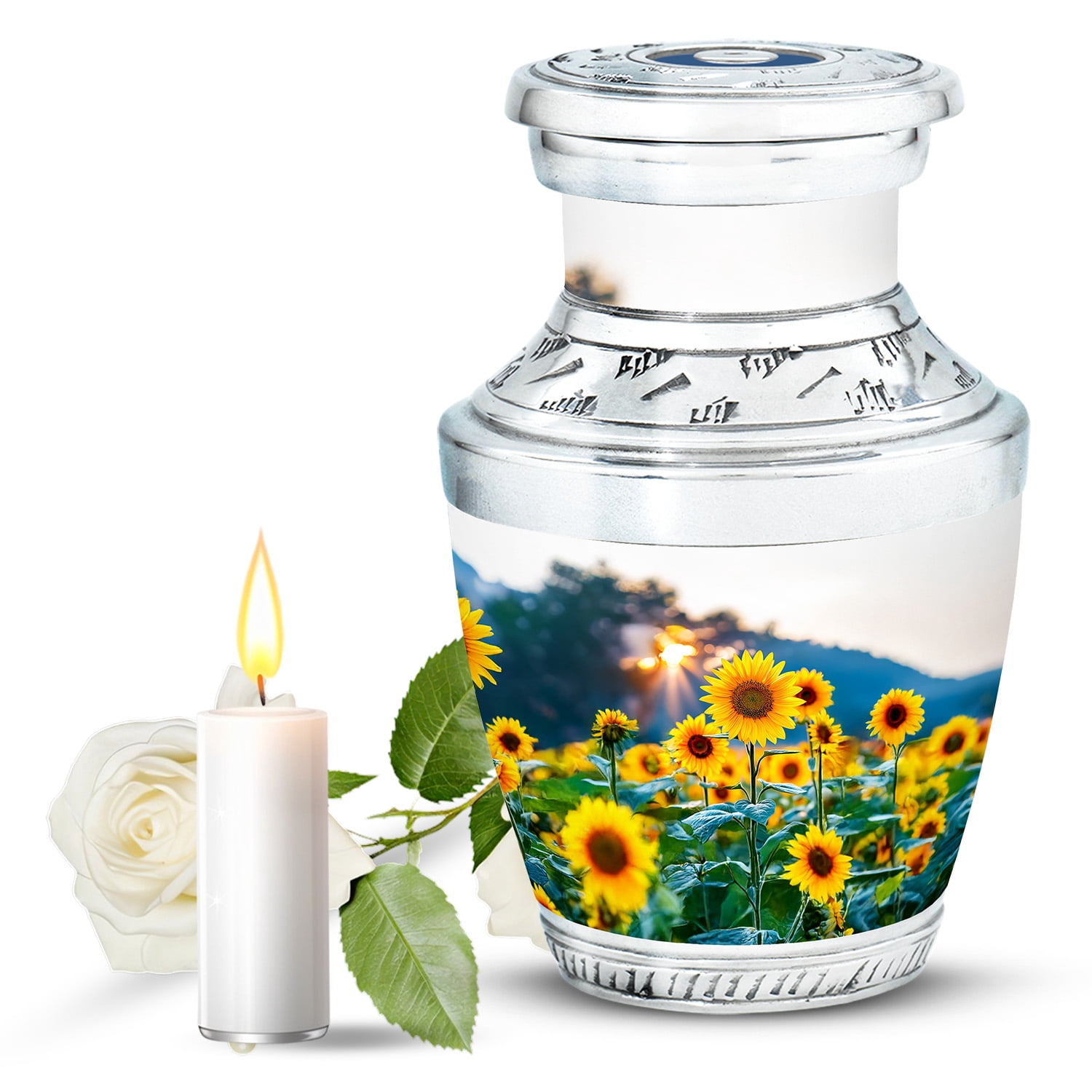 JAGASY Sunflower Miniature Urn for Father, White Mini Keepsake Urns for ...