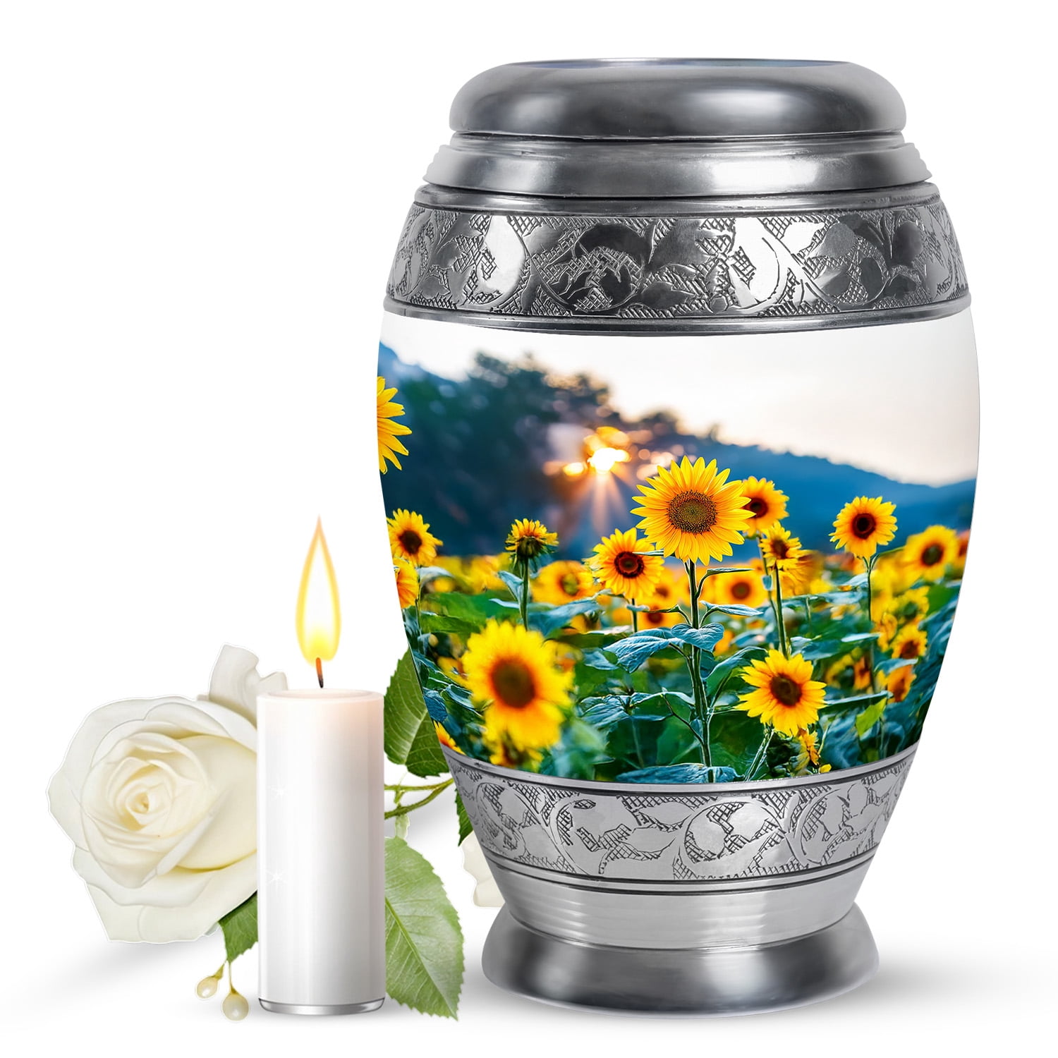 JAGASY Sunflower Urn for Ashes Adult Male & Female, White Large Urn for ...