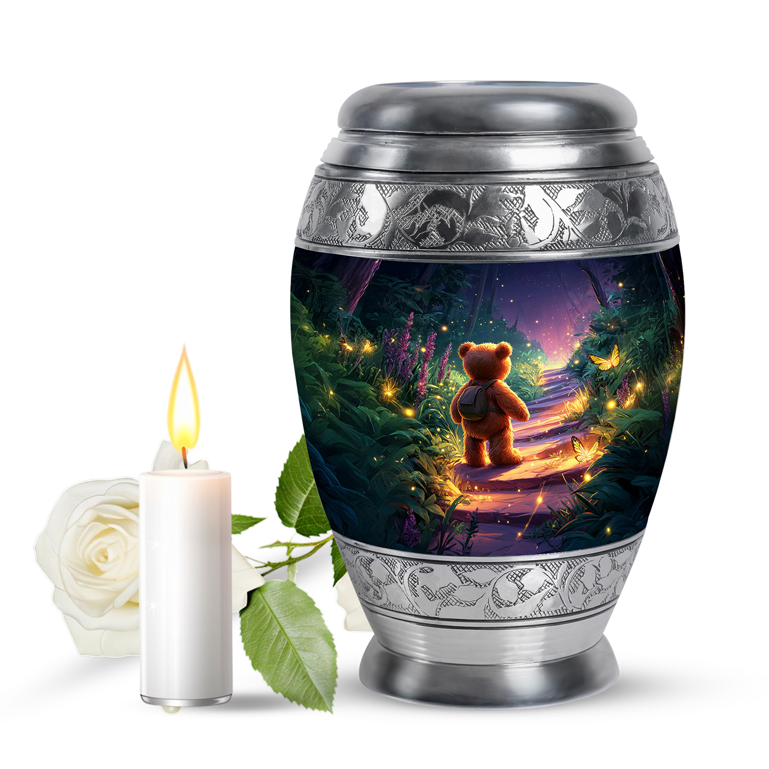 JAGASY Teddy Bear Keepsake Urn for Wife - Butterfly & Fireflies Forest ...