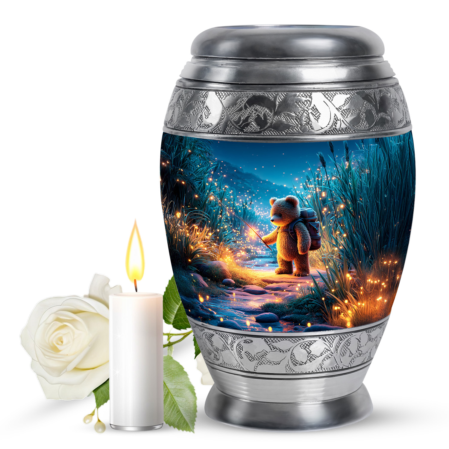 JAGASY Teddy Bear Large Urn for Boy - Blue Cremation Urn for Ashes for ...