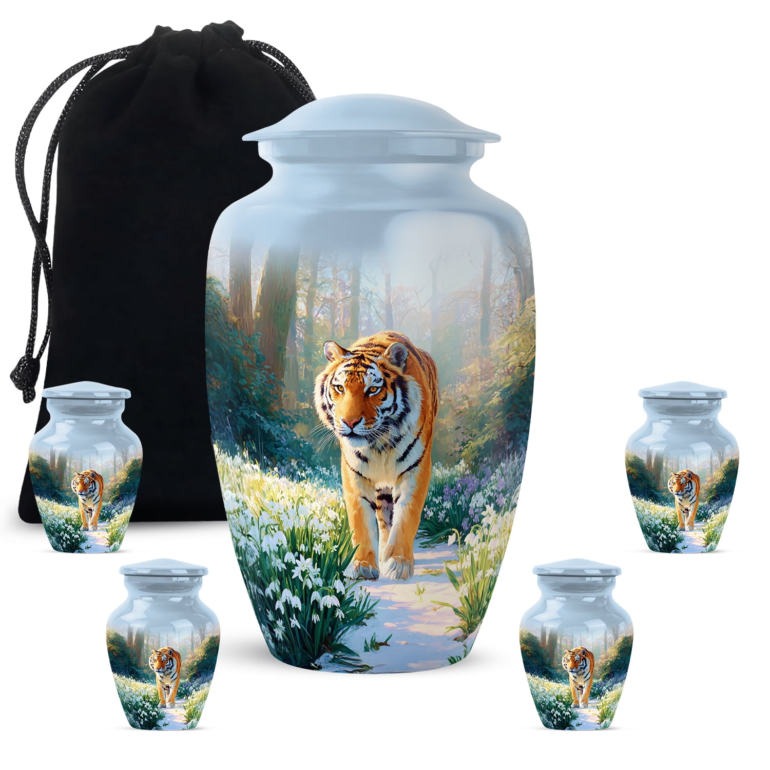 JAGASY Tiger Combo Urns Set, Light Blue Small Urns for Human Ashes ...
