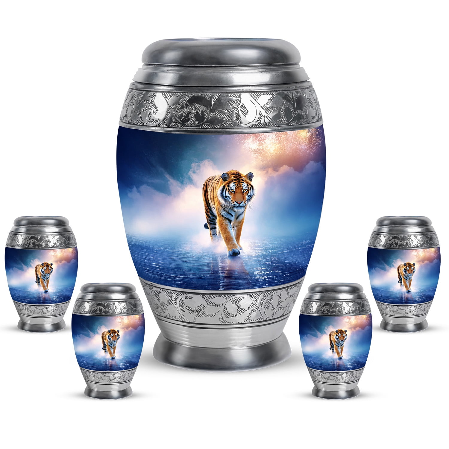 JAGASY Tiger Cremation Urns Combo for Siblings, Blue Keepsake Small ...