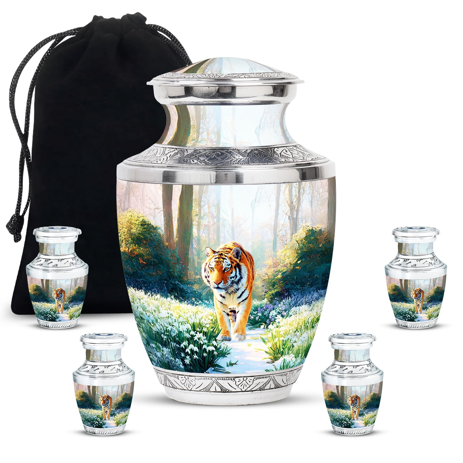 JAGASY Tiger Handmade Combo Urns Set, Light Blue Small Urns for Human ...