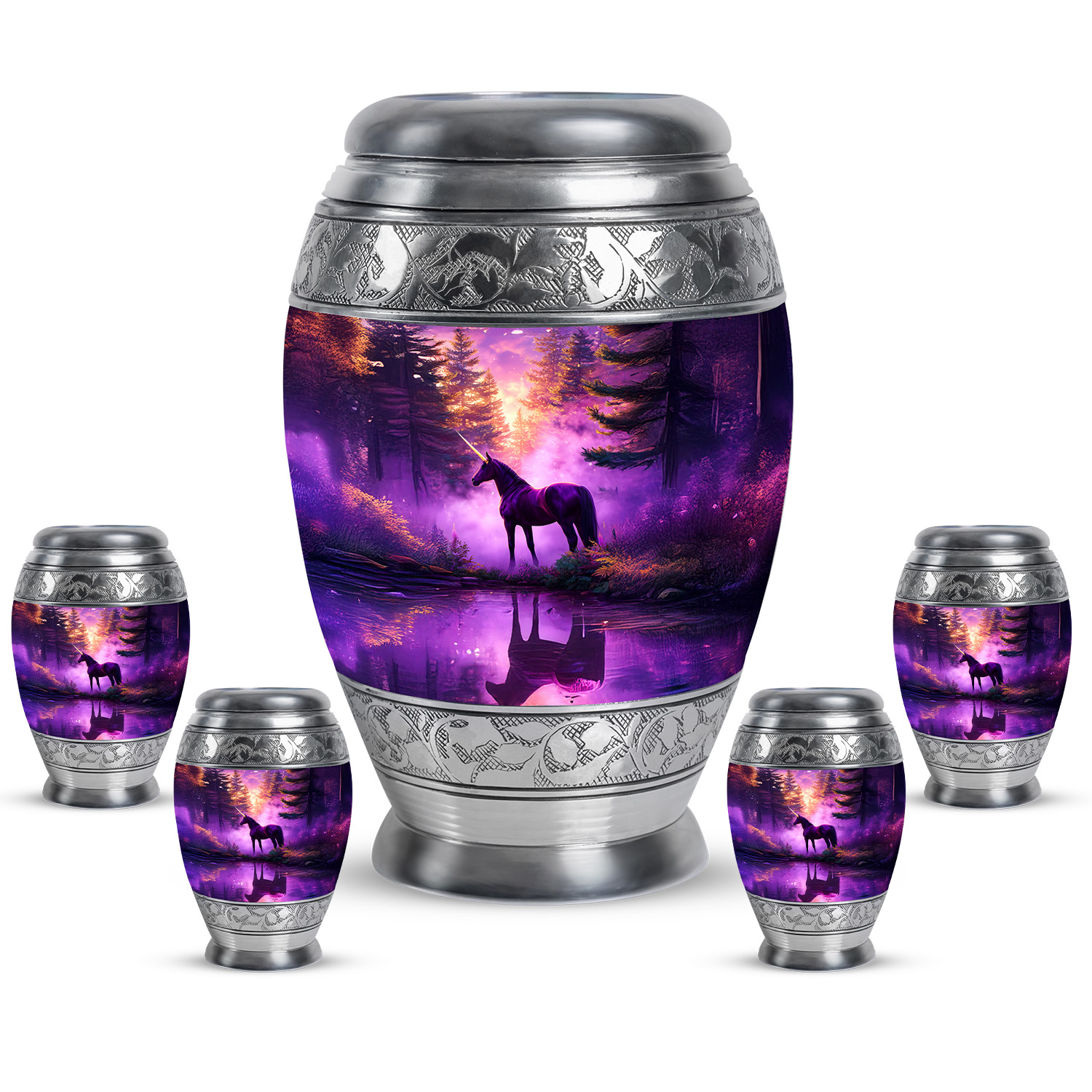JAGASY Unicorn Urns Combo Set of 5, Purple Small Urns for Human Ashes ...