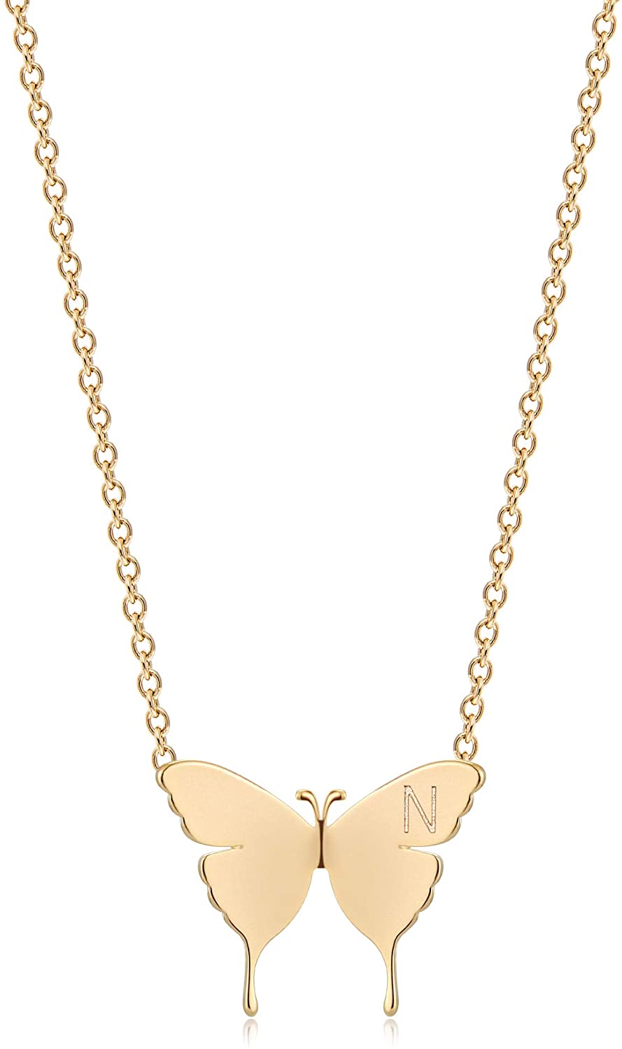 JAGOCY Gold Dainty Initial Necklace 18K Gold Plated Butterfly Pendant Name Necklaces Delicate ...