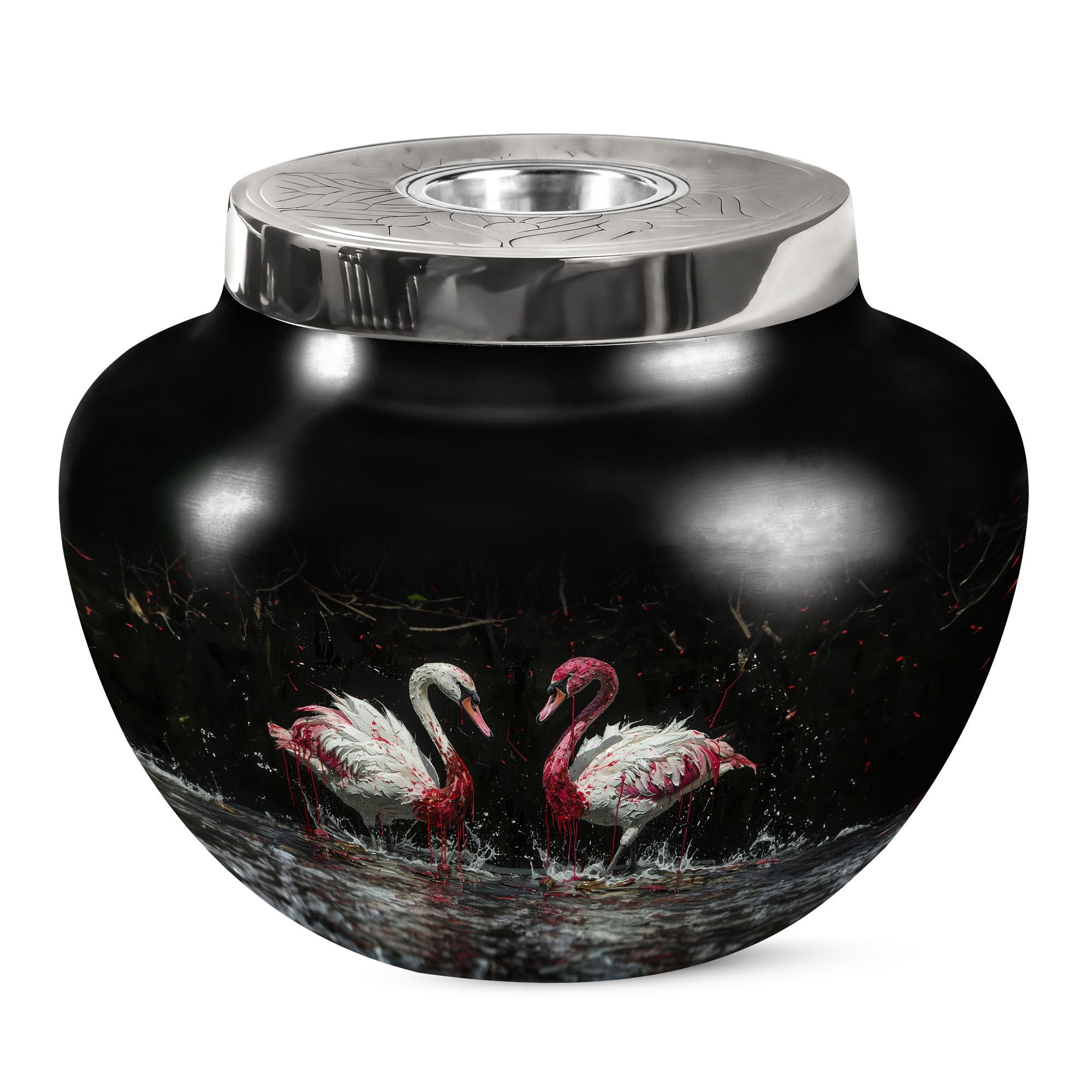 JAGSHASHI Crimson Splashed Swans Funeral Ashes Urn Large - Large Urns ...